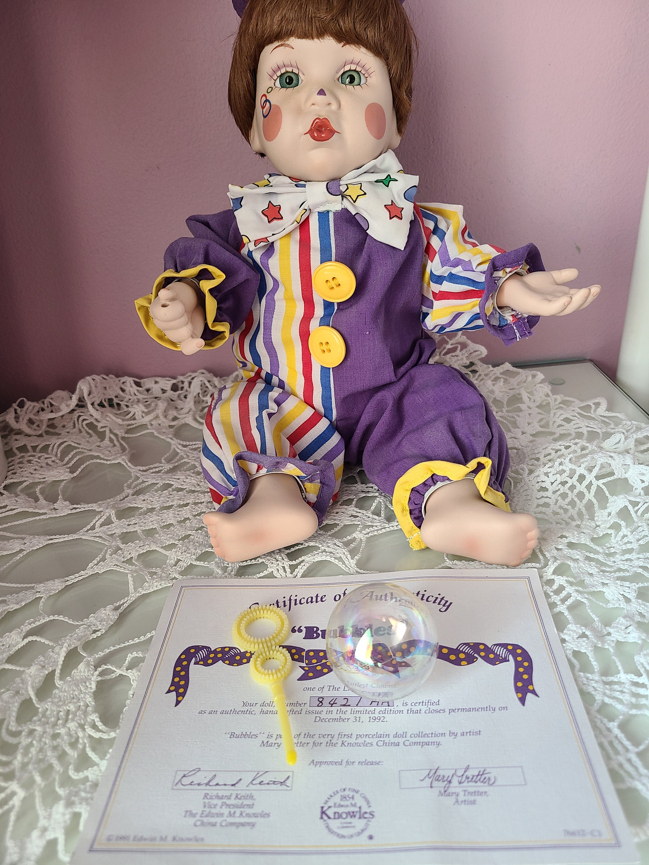 Bubbles, the Littlest Clown Porcelain Doll, Edwin M. Knowles Doll ...