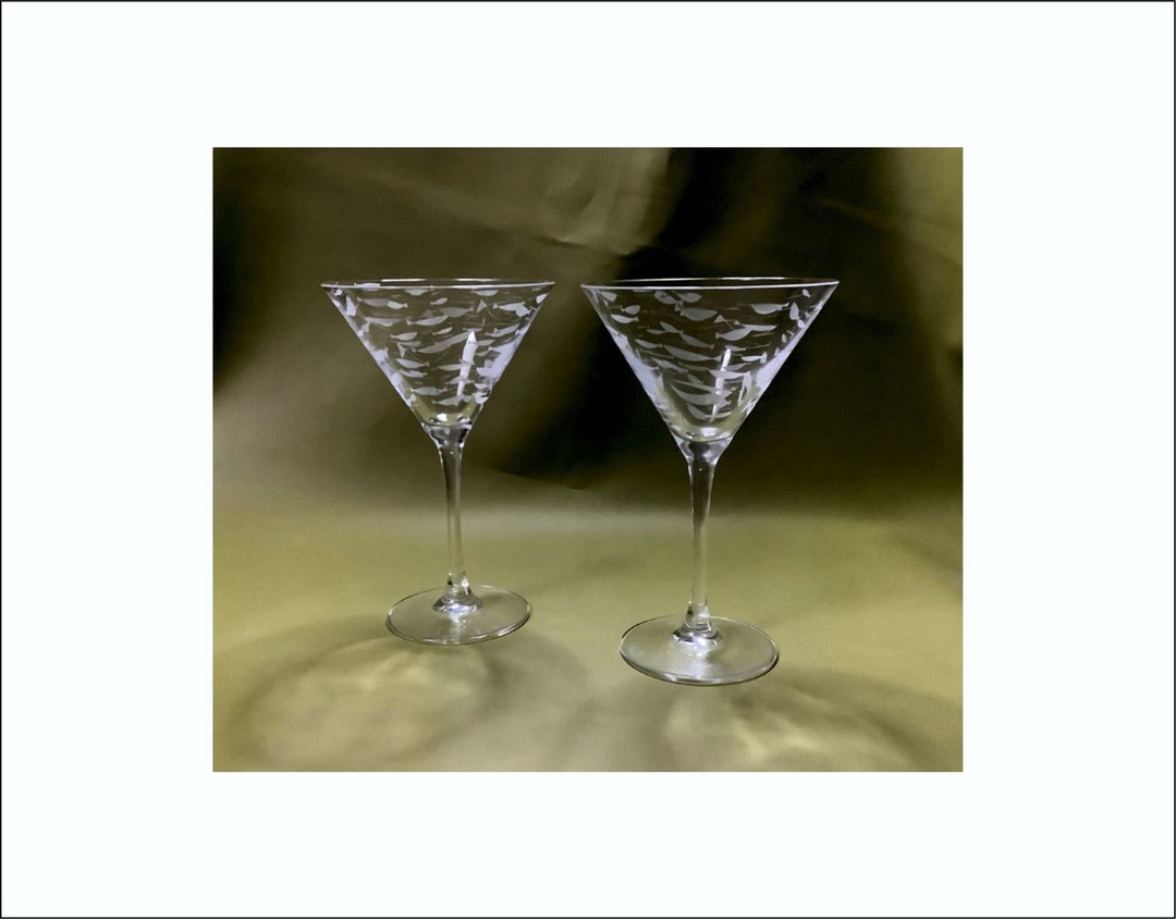 Atomic Era Fish Martini Glasses, Etched Retro Cocktail Gift Set of 2 ...
