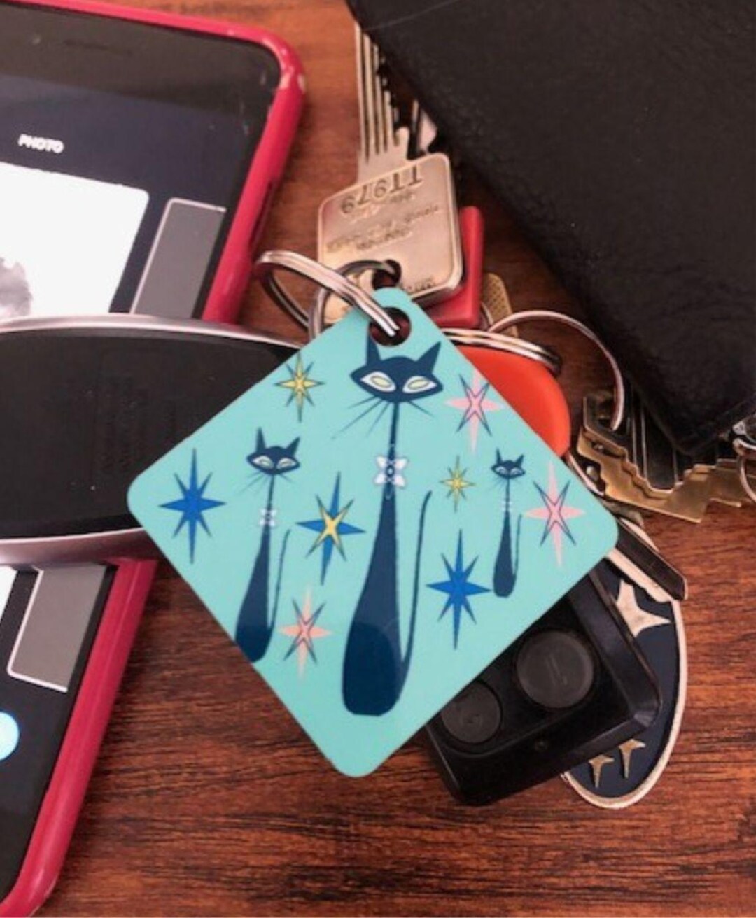 Atomic Cat Keychain – Mid Century Modern Retro Cat Lover Gift ...