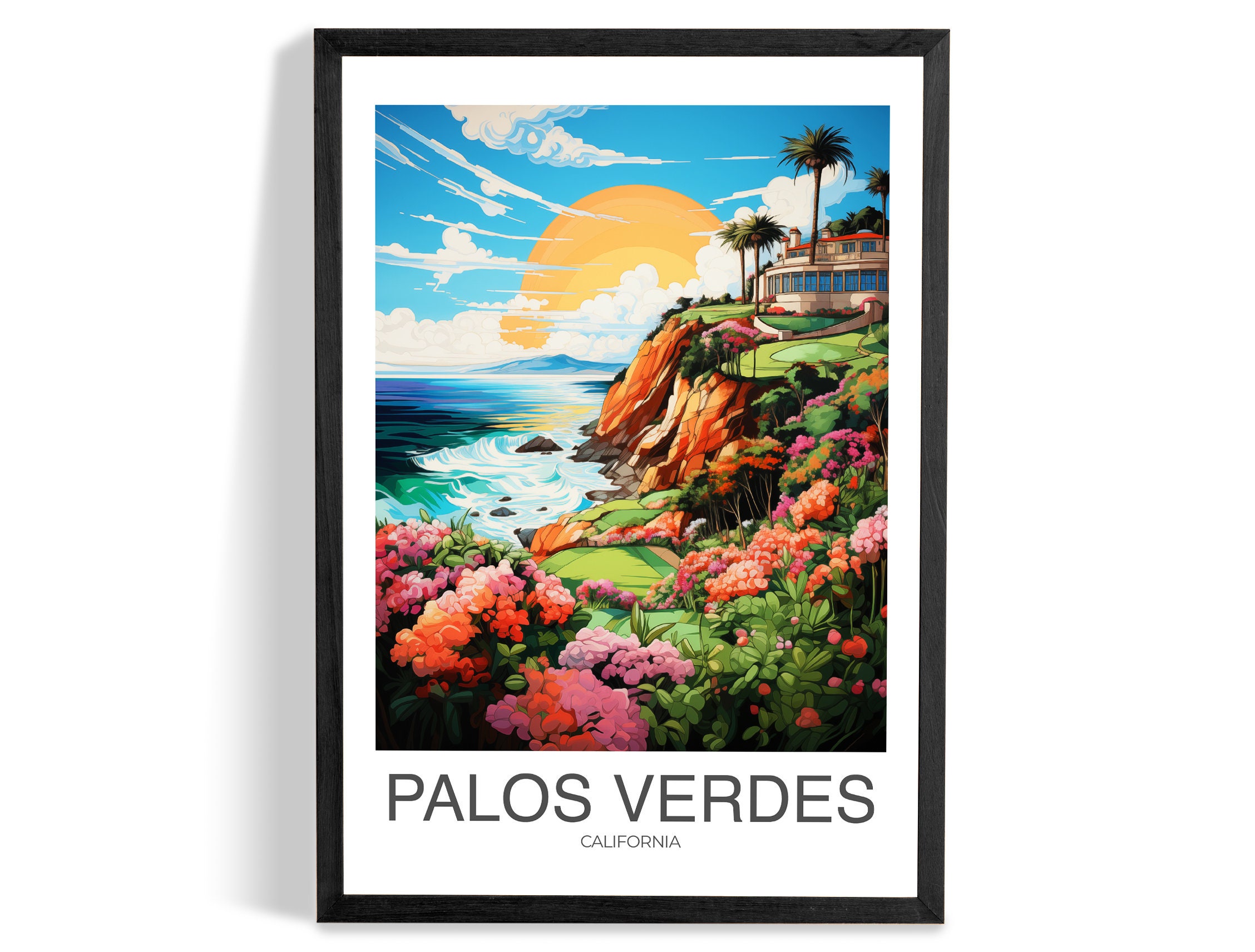 Palos Verdes Art Print, Vibrant California Coastline, Colorful Palos ...