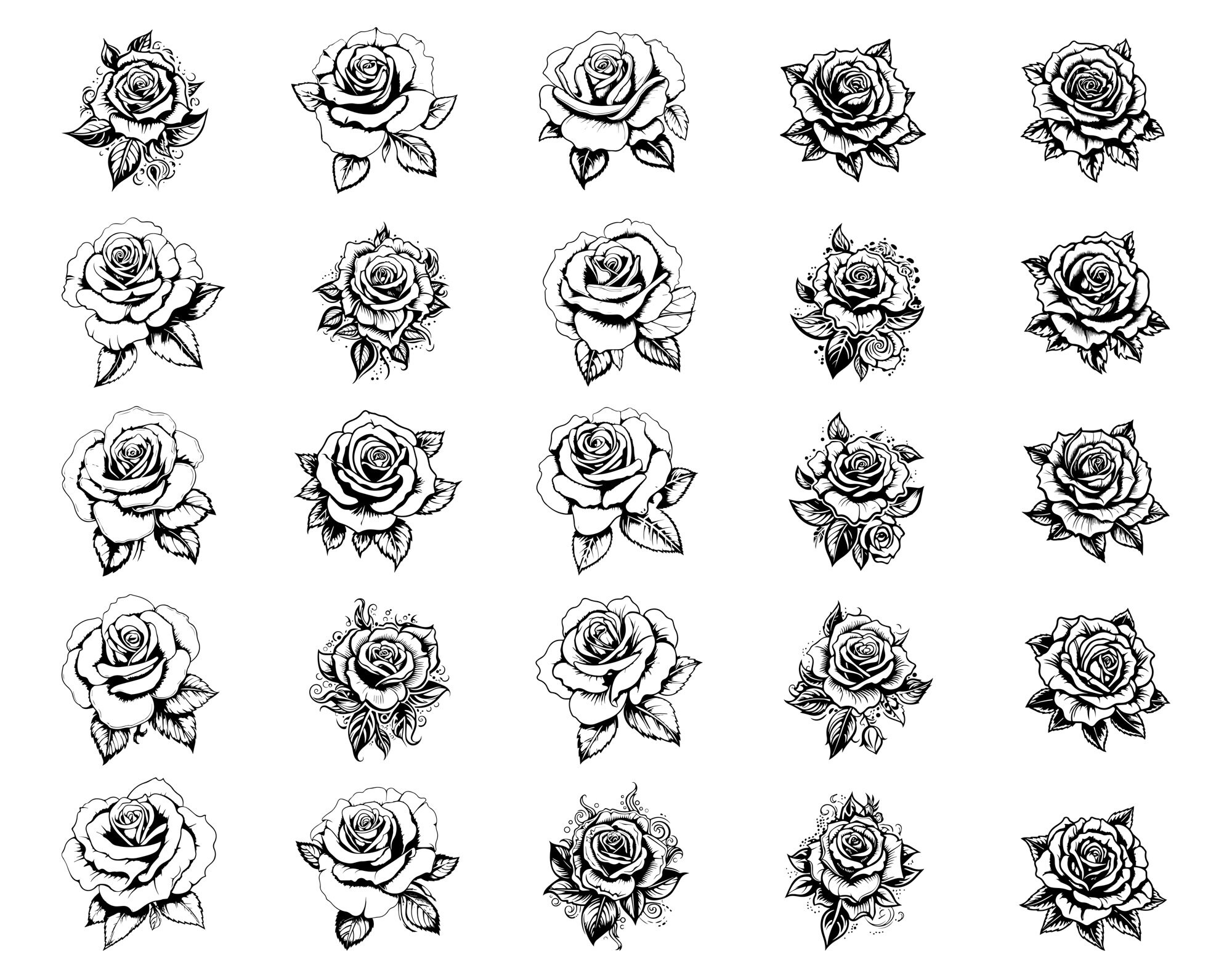 Rose Bundle Pack Svg, Roses Svg, Flower Svg, Rose Clipart Drawing Svg ...