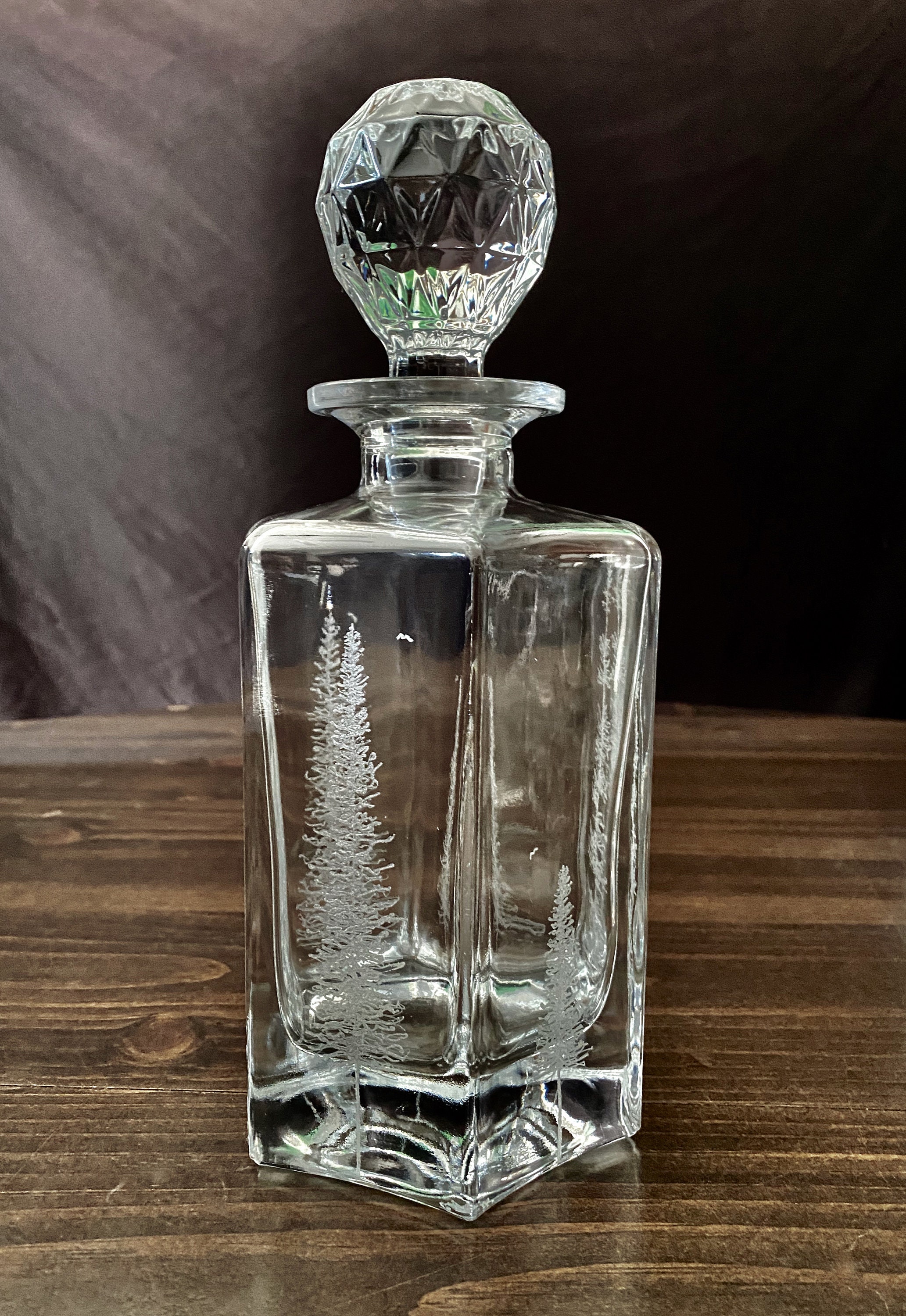 Hand Engraved Crystal Hexagon Decanter With Trees 26oz Capacity 750ml ...