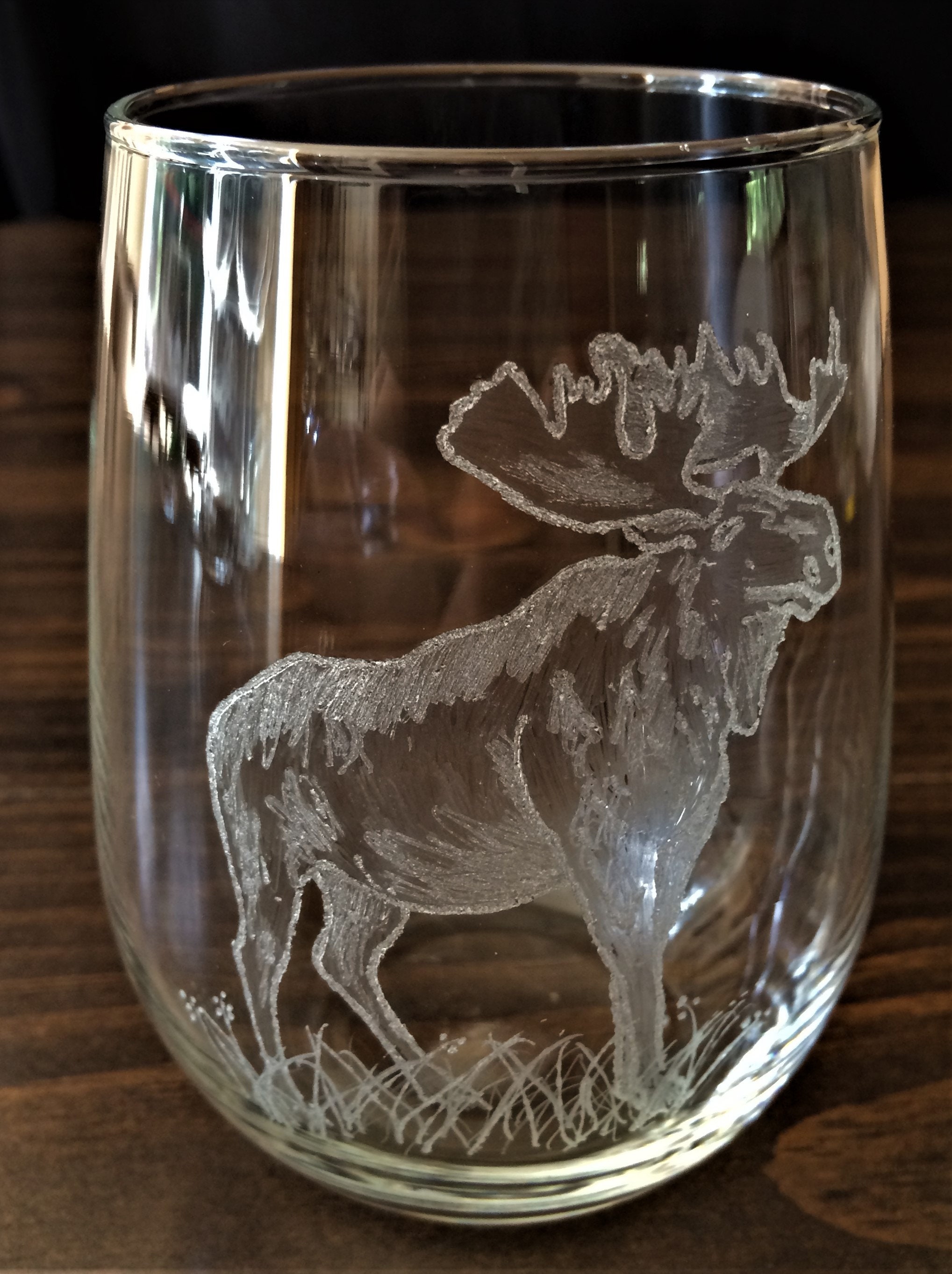 Hand Engraved Moose Stemless Wine Glass (17oz) - Etsy