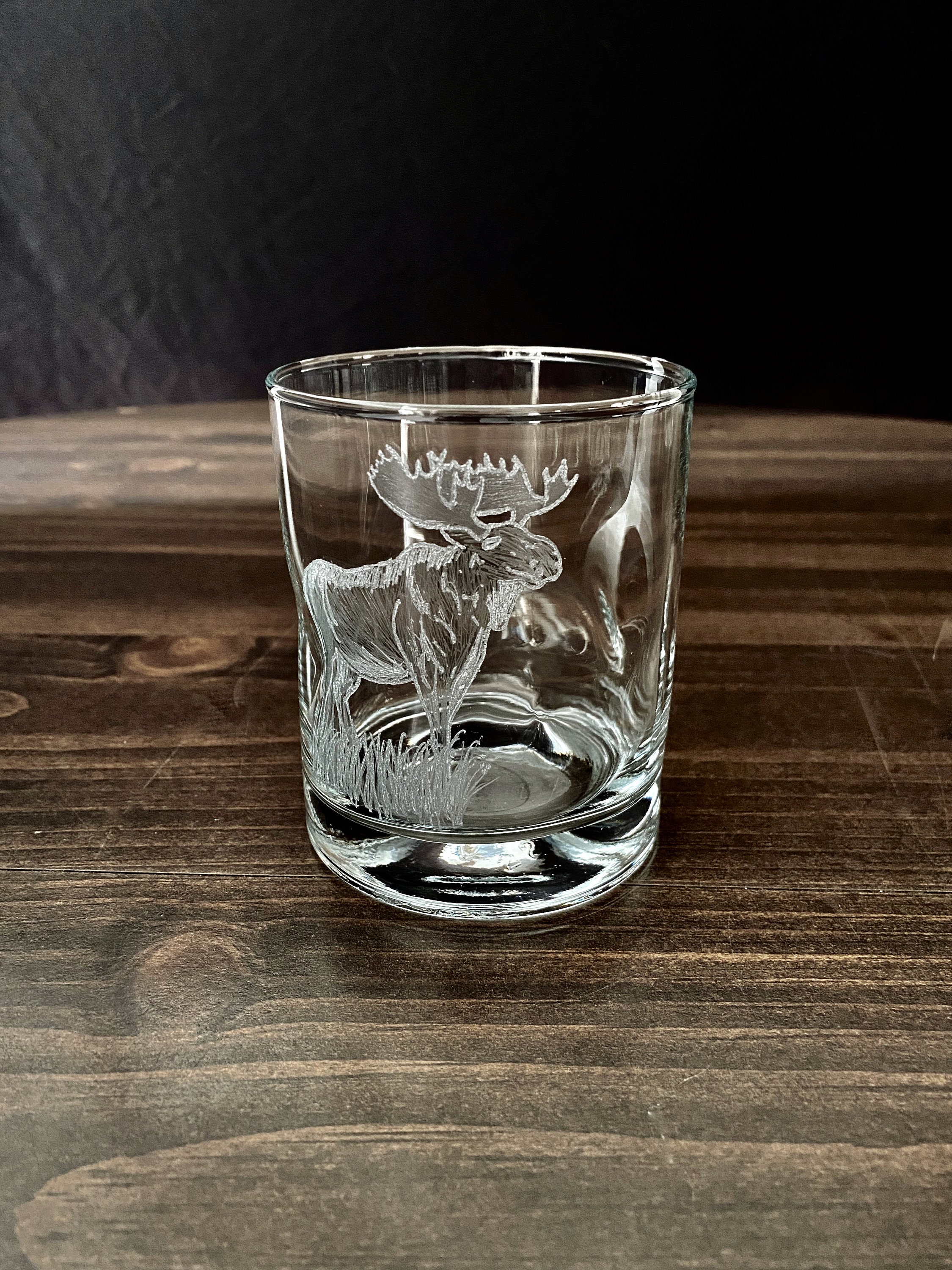 Hand Engraved Moose on a Double Old Fashioned Glass With Indentions for ...