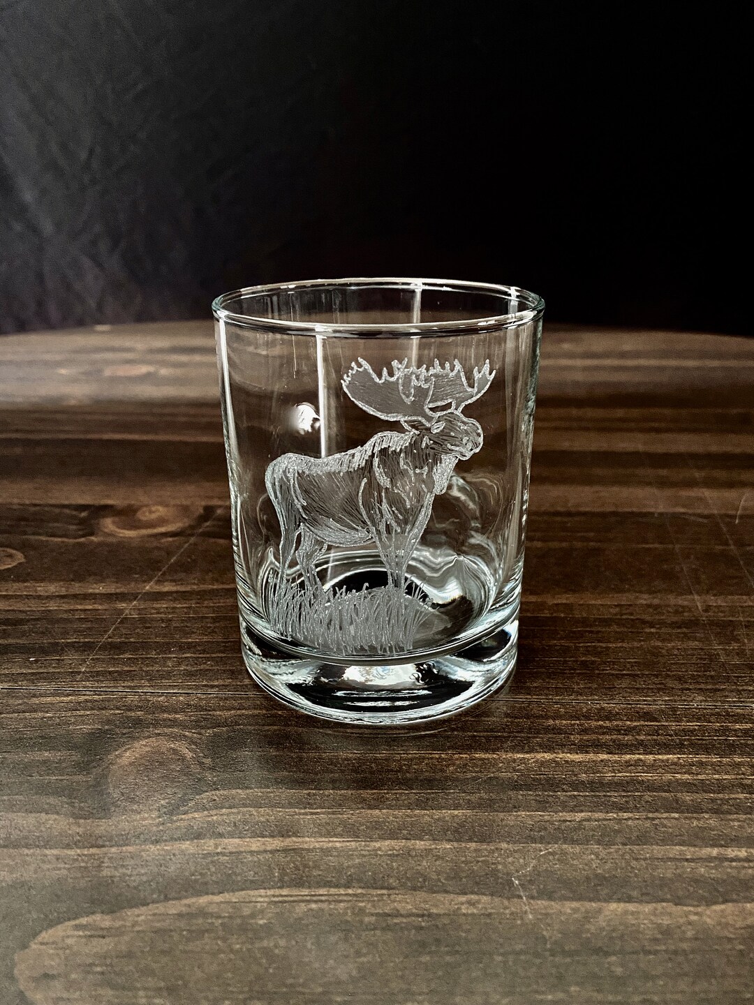 Hand Engraved Moose on a Double Old Fashioned Glass With Indentions for ...