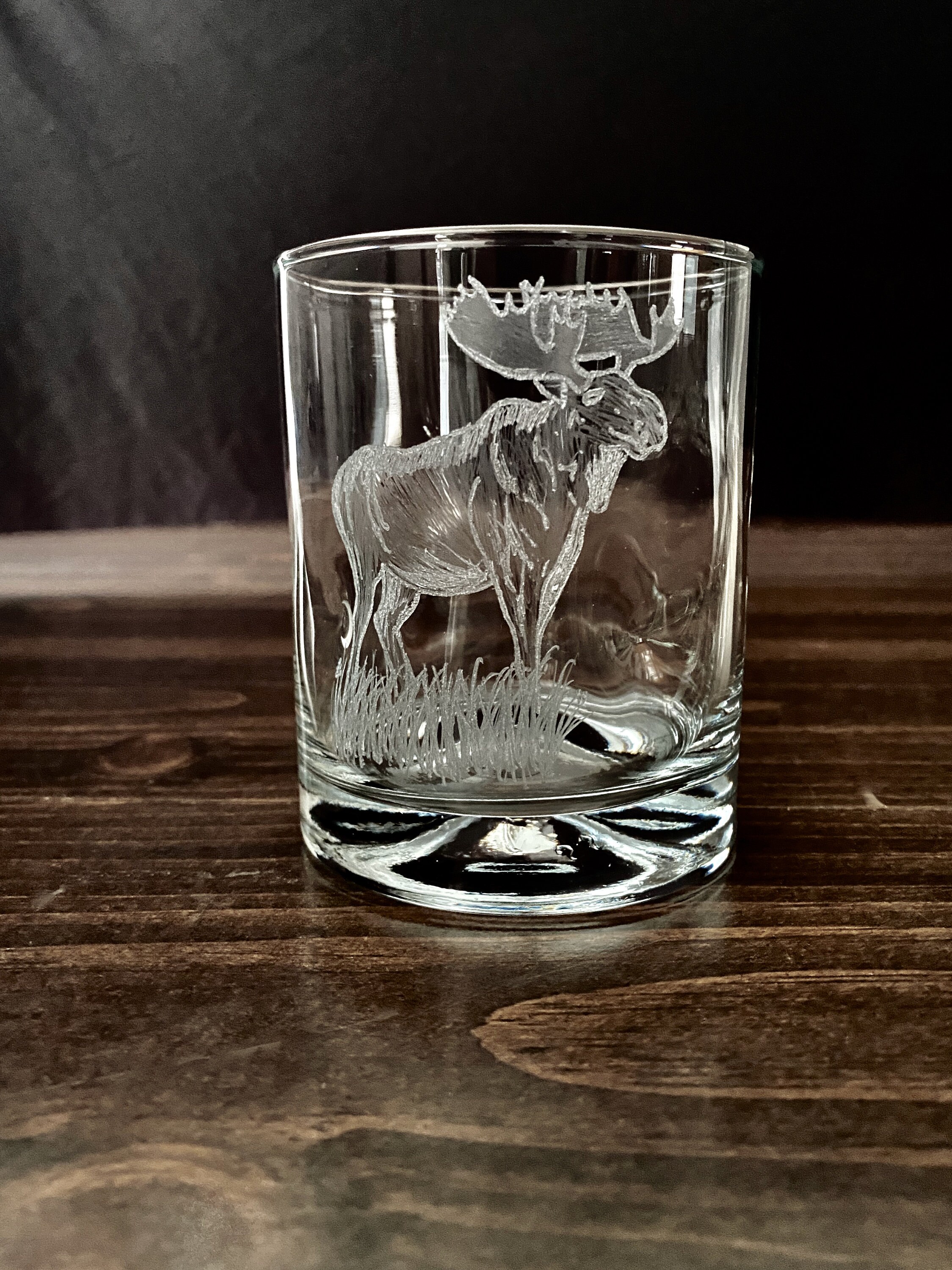 Hand Engraved Moose on a Double Old Fashioned Glass With Indentions for ...
