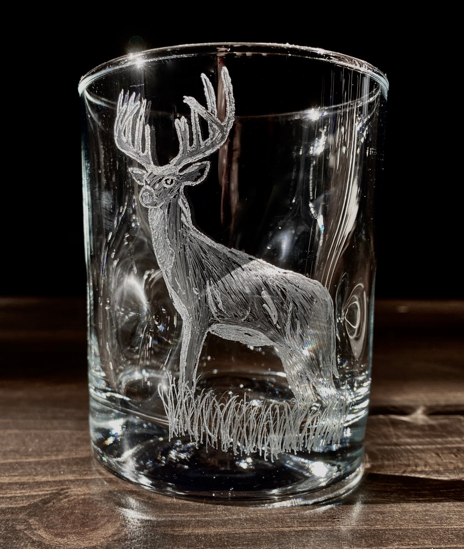 Hand Engraved Deer Indented Double Old Fashioned Glass, 12.5oz - Etsy