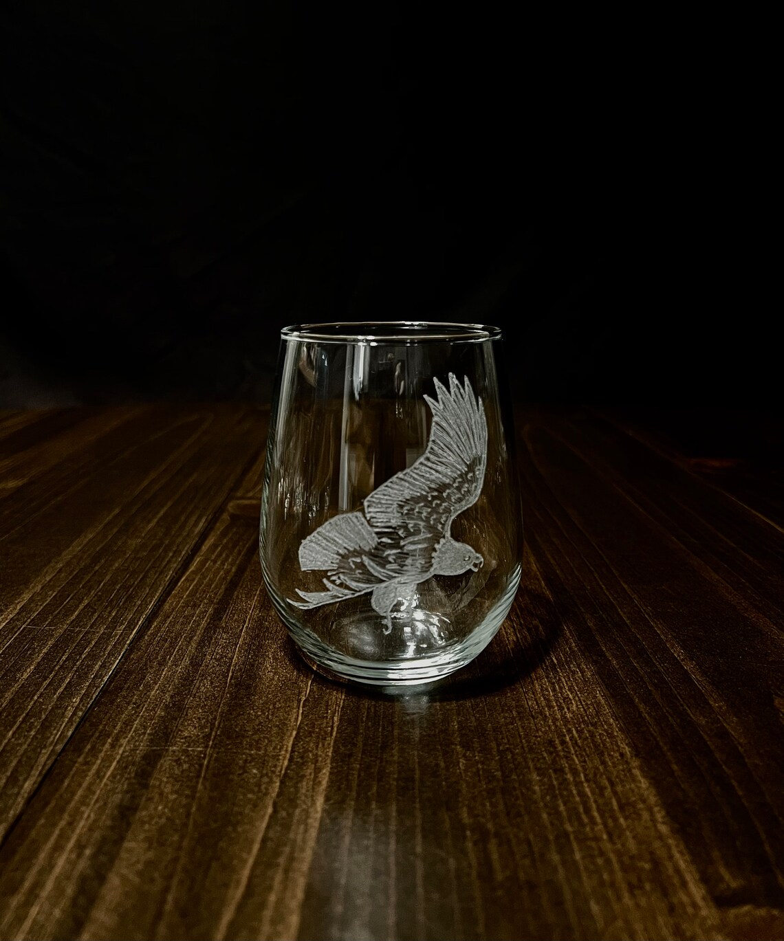Hand Engraved Eagle on a Stemless Wine Glass 17oz. Makes a Great Gift ...