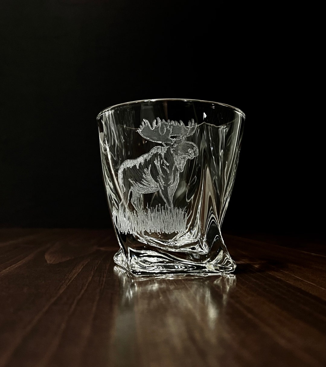 Hand Engraved Crystal Whiskey Glass: Twisted Moose Cocktail Glass - Etsy