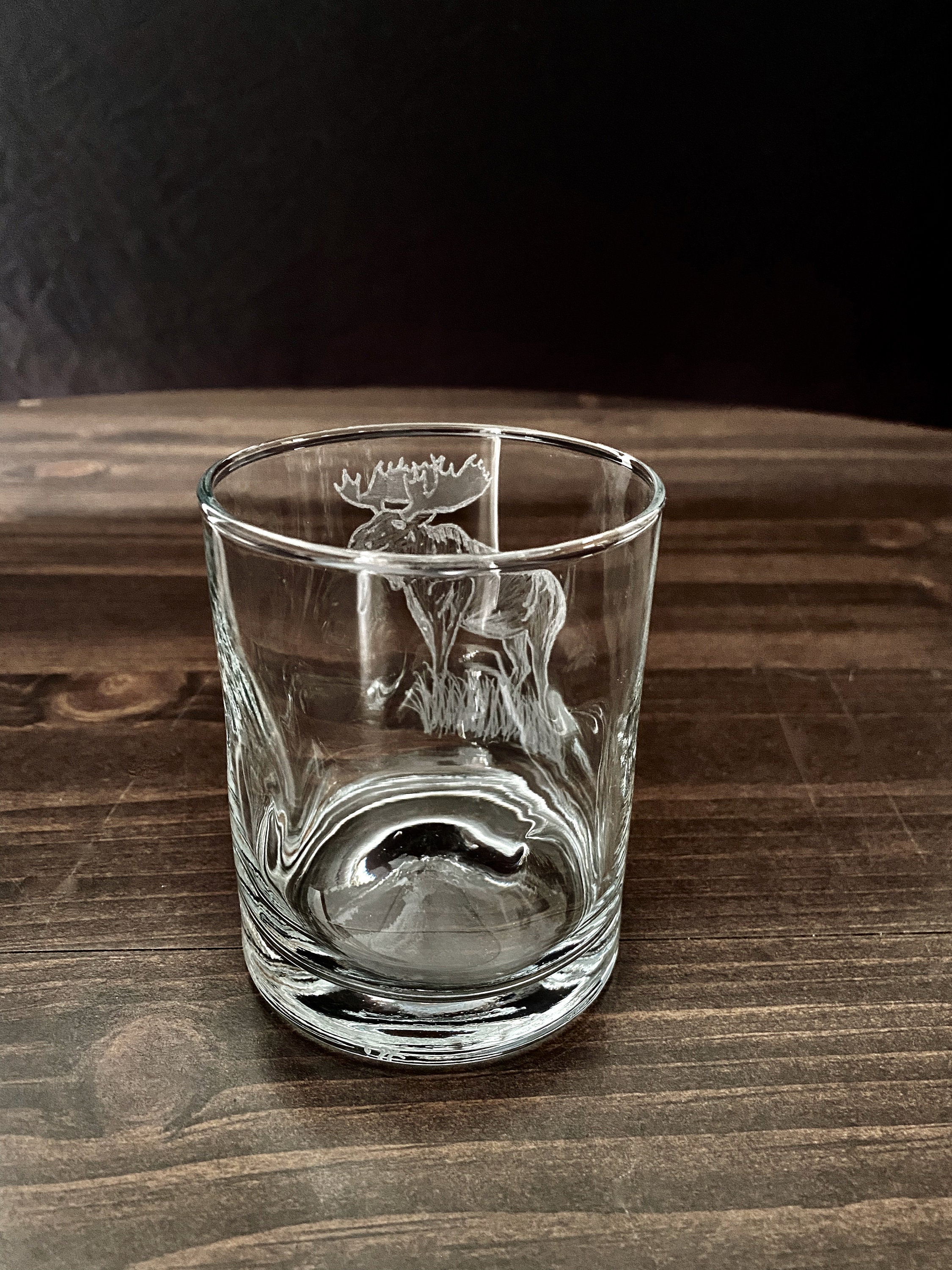 Hand Engraved Moose on a Double Old Fashioned Glass With Indentions for ...
