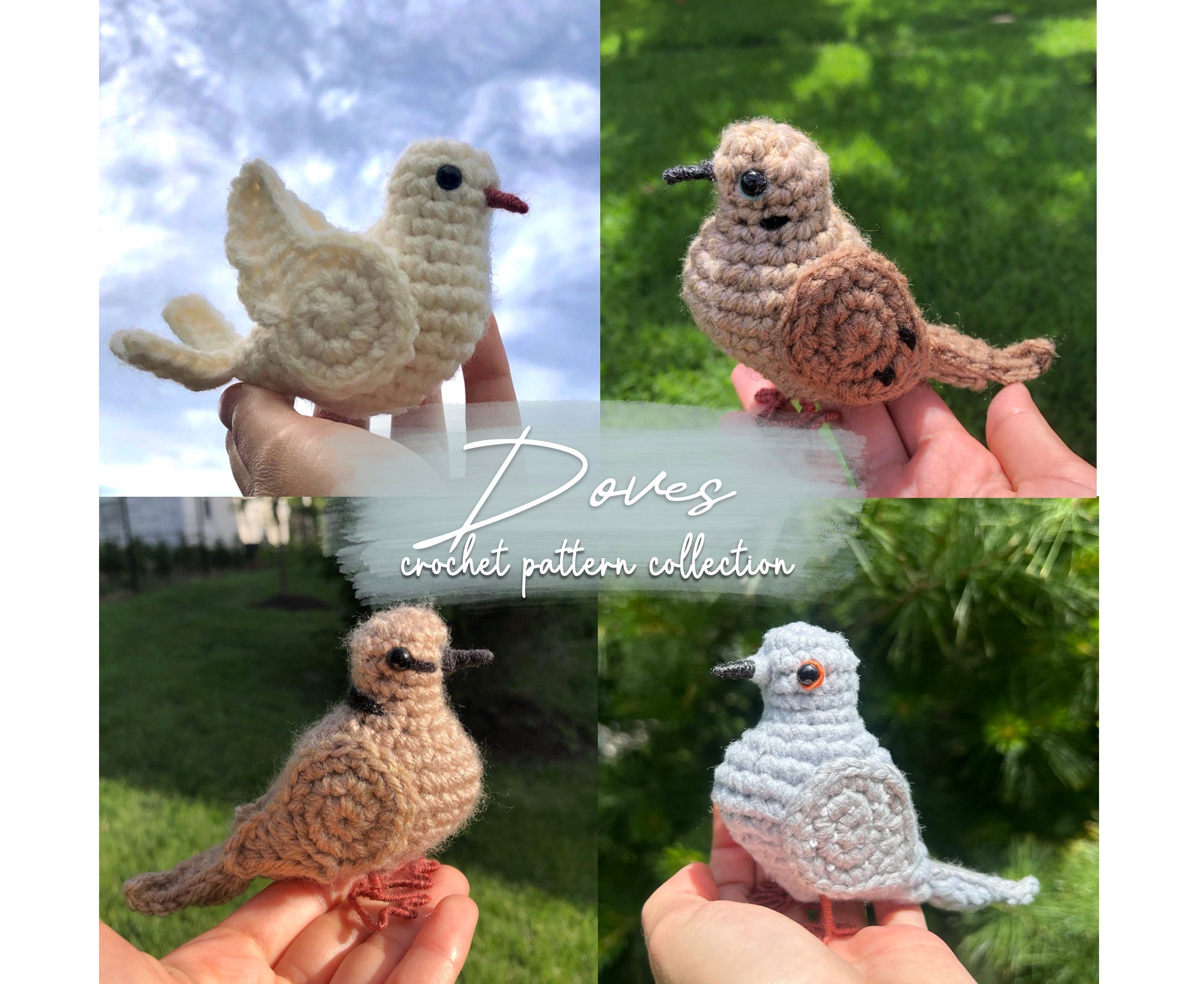 Doves Crochet Pattern Bundle | 4 Realistic Crochet Birds Written ...