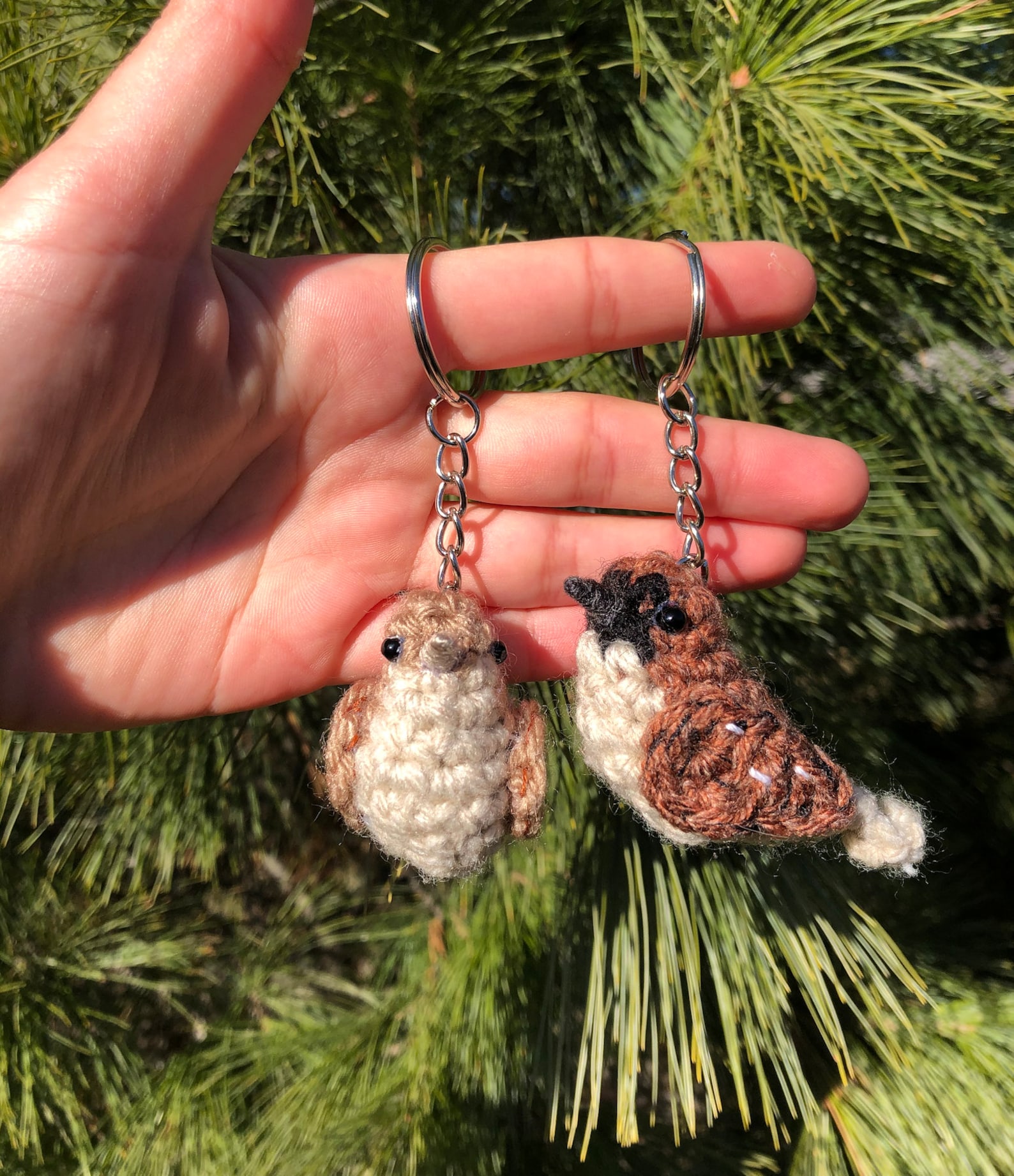 Tiny Birdies Crochet Male & Female Sparrow Keychain | Crochet Bird ...
