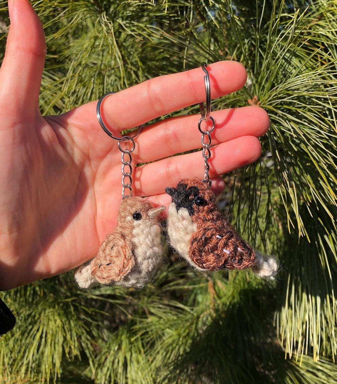 Tiny Birdies Crochet Male & Female Sparrow Keychain | Crochet Bird ...