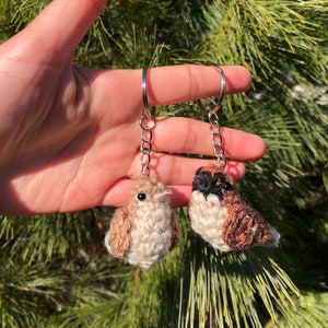 Tiny Birdies Crochet Male & Female Sparrow Keychain | Crochet Bird ...
