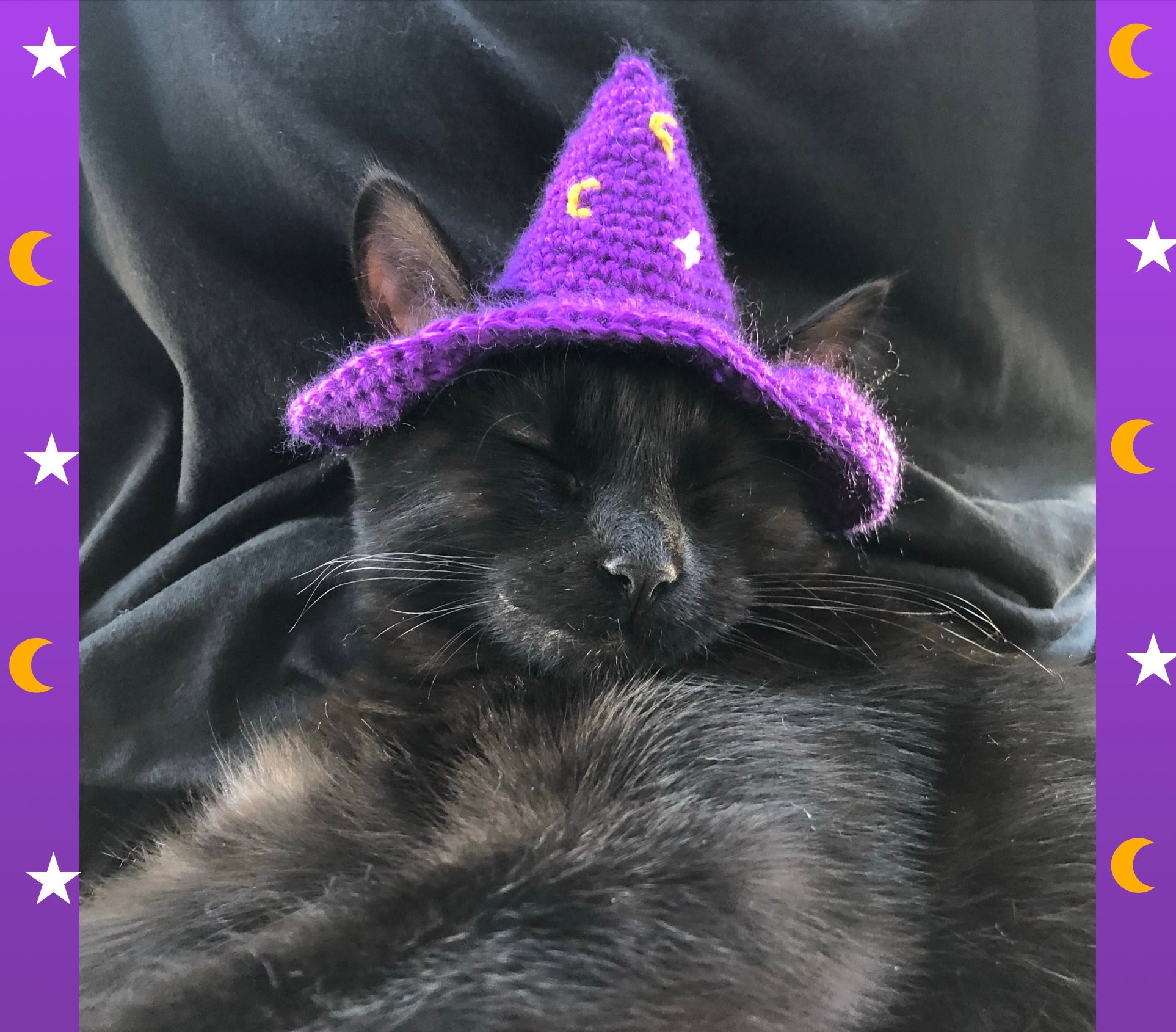 Crochet Magical Wizard Hat | Halloween Crochet Hat for Pet Cat With Ear ...
