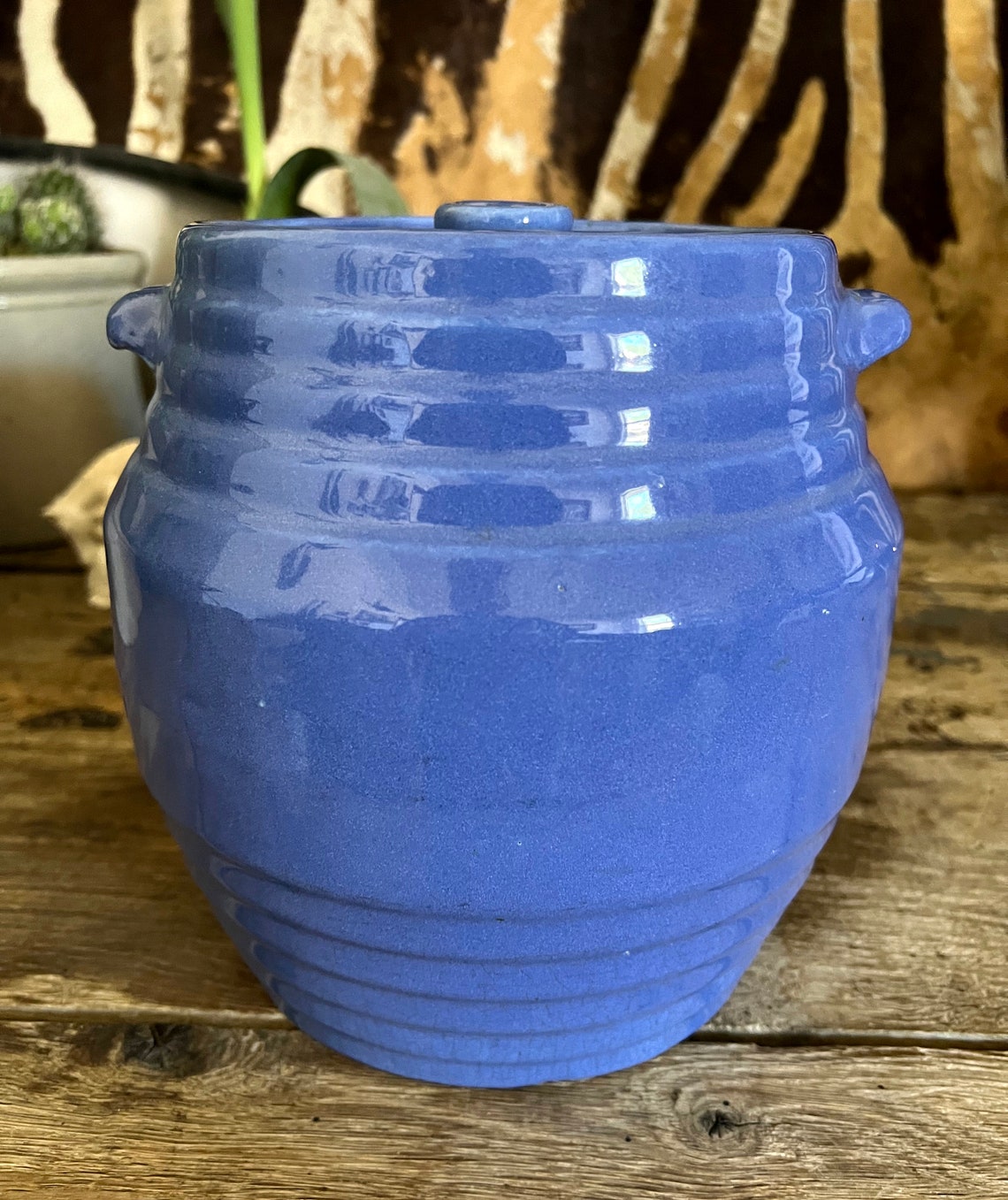 Blue Ring Ware Jar With Lid Yellow Ware YORK PA Early - Etsy