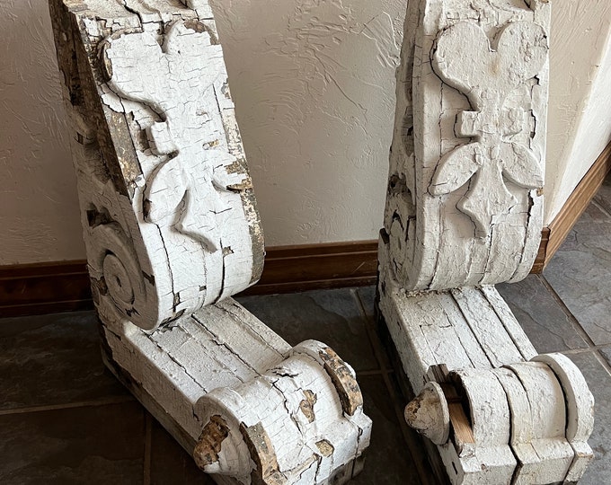 PAIR Large Antique Chippy White Corbels - Very ORNATE - Fantastic Old ...