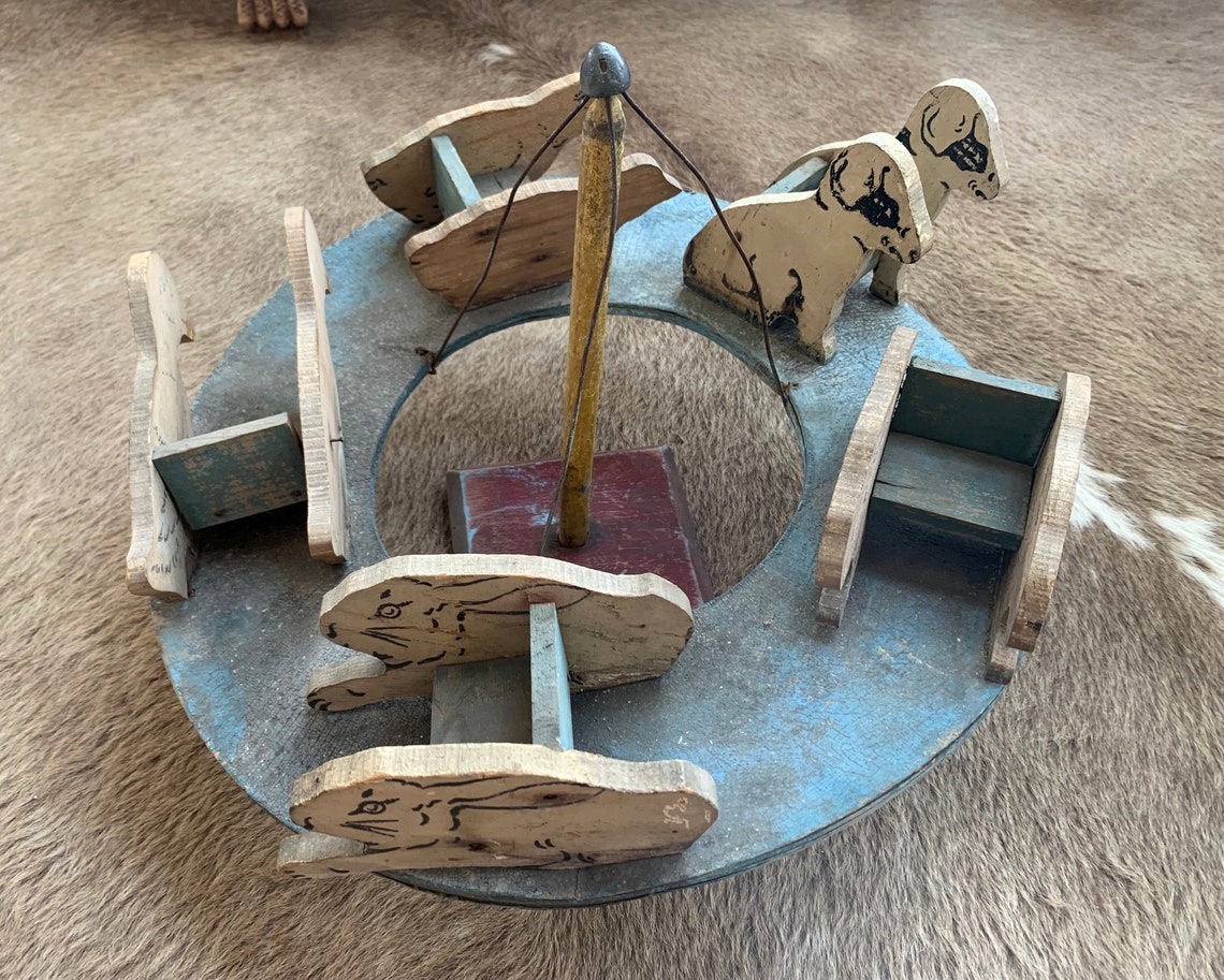 Antique Merry-go-round Toy Primitive Painted Wood Animals | Etsy