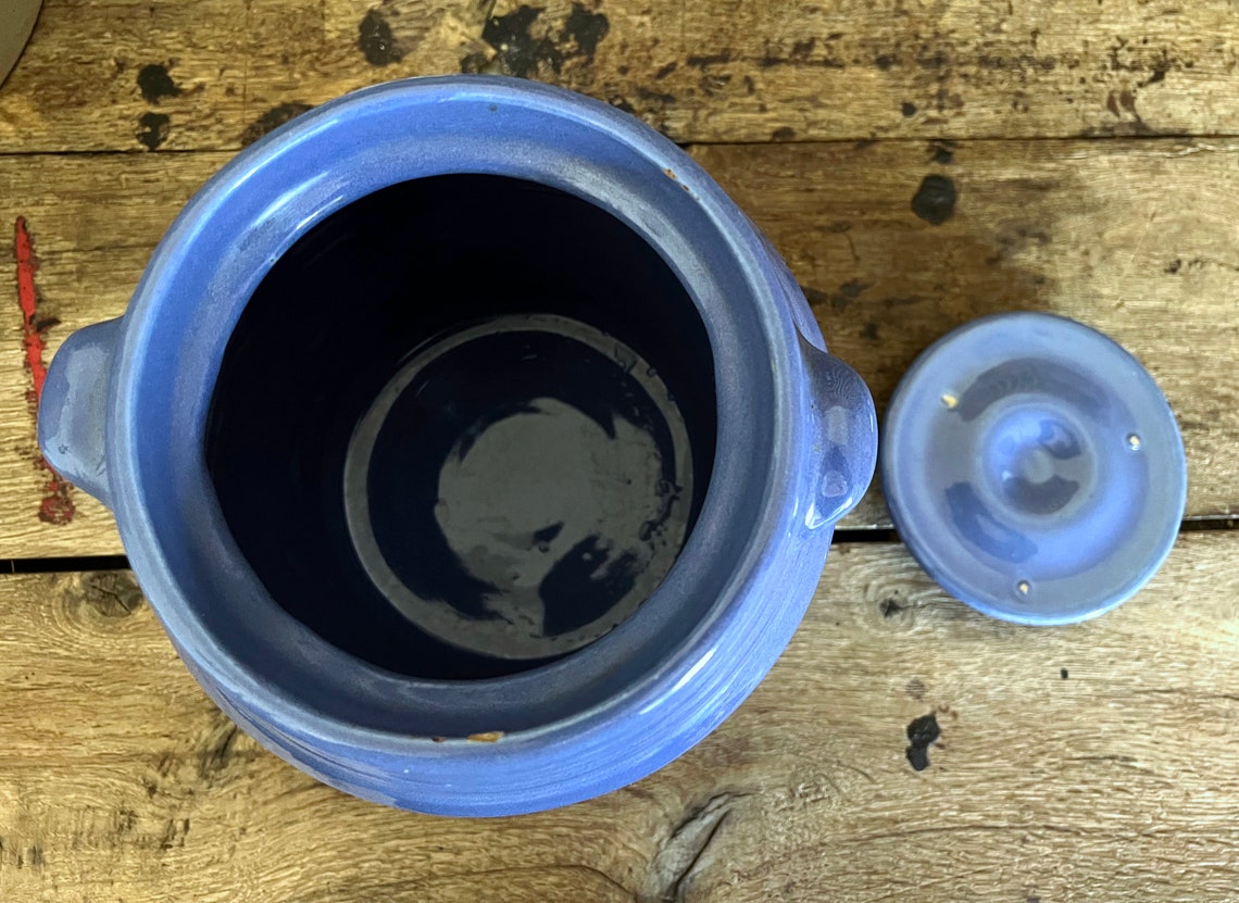 Blue Ring Ware Jar With Lid Yellow Ware YORK PA Early - Etsy