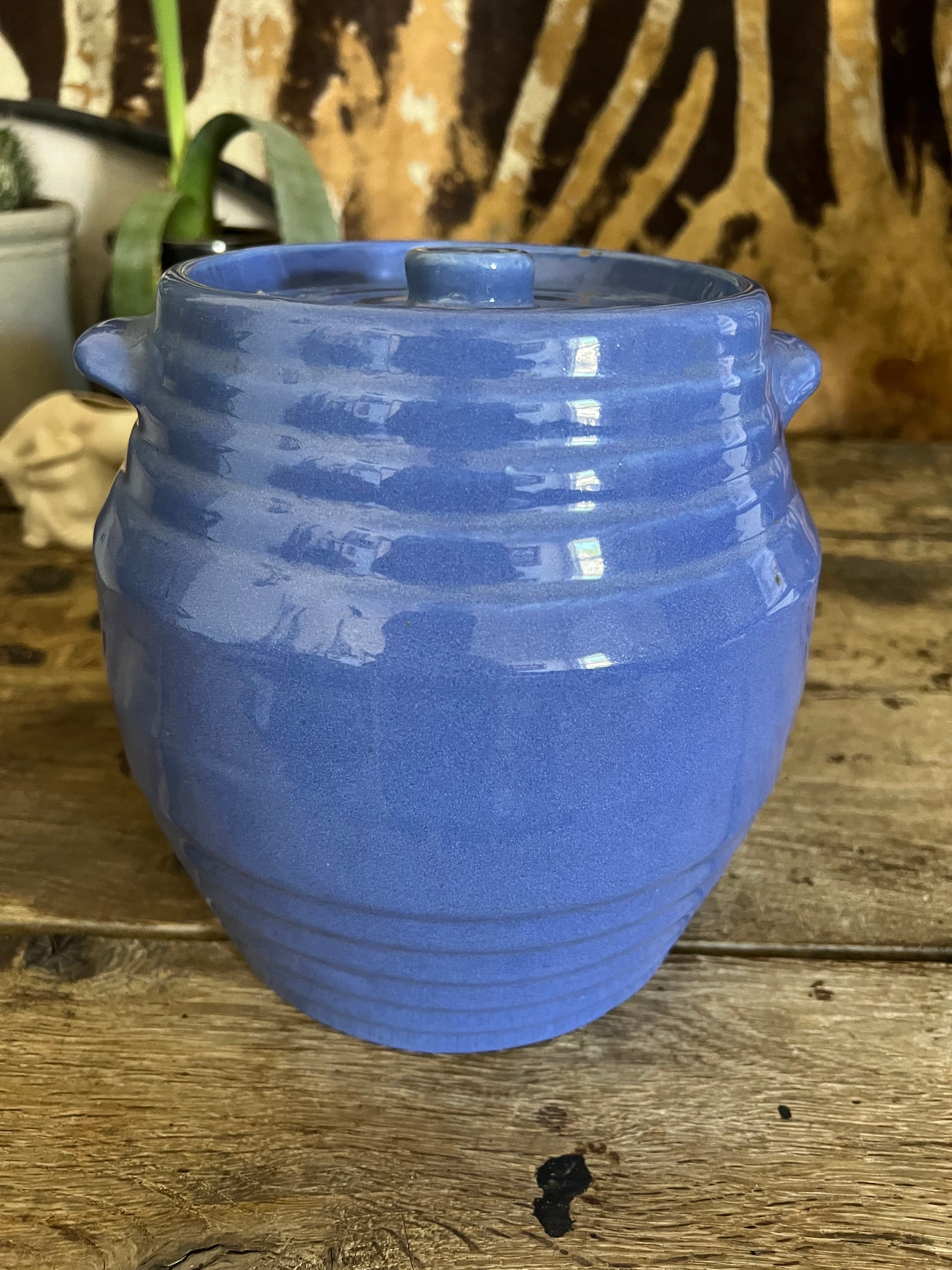 Blue Ring Ware Jar With Lid Yellow Ware YORK PA Early - Etsy