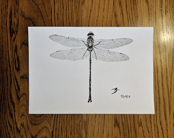 Dragonfly Ink Drawing Wall Art Print of Original Ink Drawing Limited ...