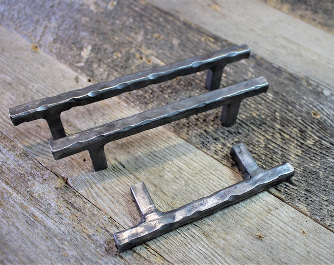 Hand Forged Hammered Square Stem Drawer Handle - Brushed - Individual ...