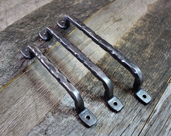 Hand Forged Hammered Square Stem Drawer Handle Brushed | Etsy