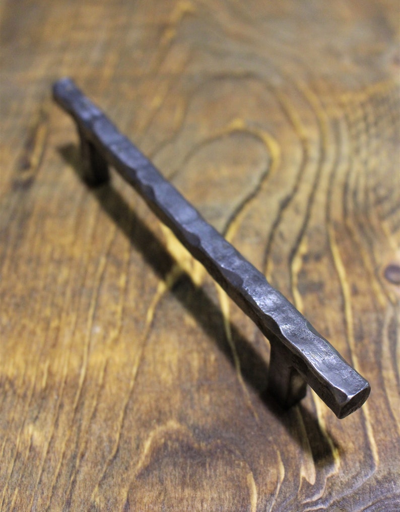 Hand Forged Hammered Square Stem Drawer Handle - Brushed - Individual ...