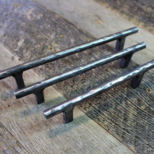 Hand Forged Hammered Square Stem Drawer Handle Brushed | Etsy