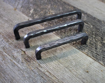Hand Forged Hammered Square Stem Drawer Handle Brushed | Etsy