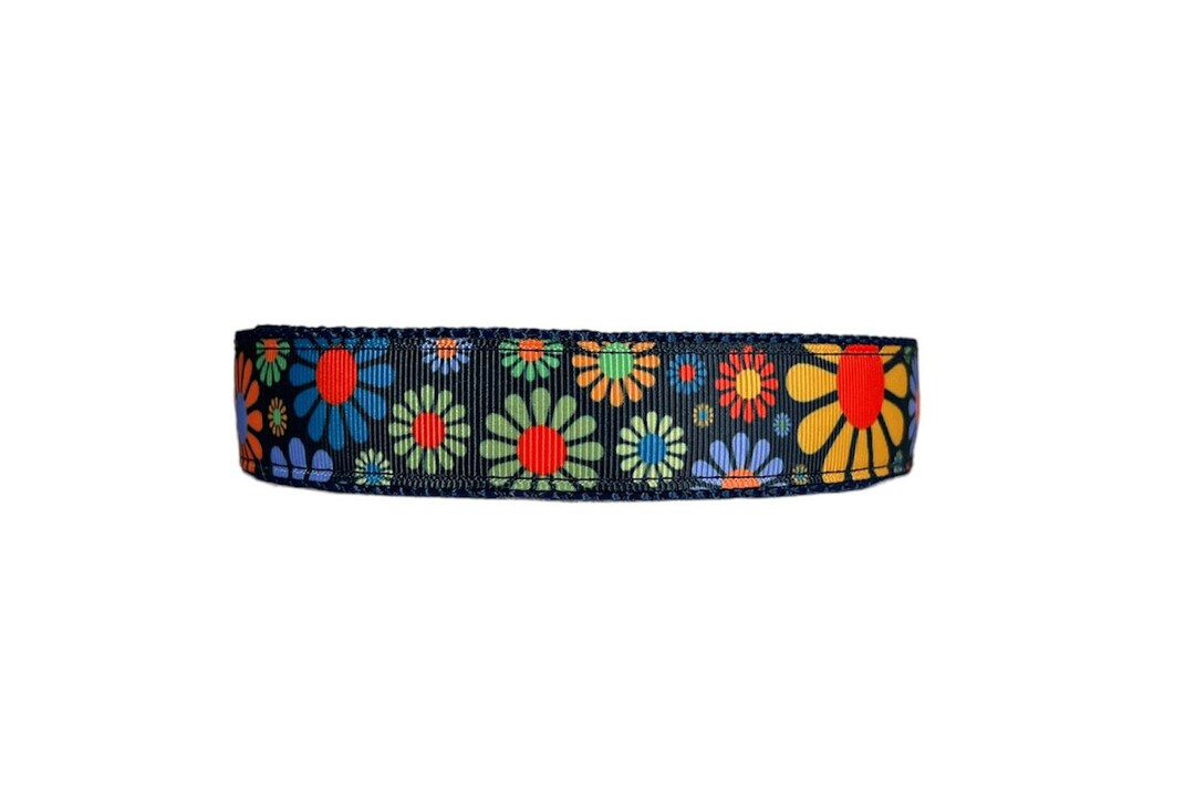 Groovy Floral Dog Collar, Navy, Colorful, Flowers, Fun and Unique ...