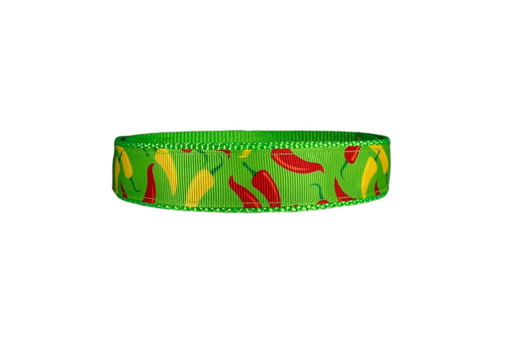 Red Hot Chili Pepper Dog Collar, Red, Yellow, and Green, Cute, 1 in ...