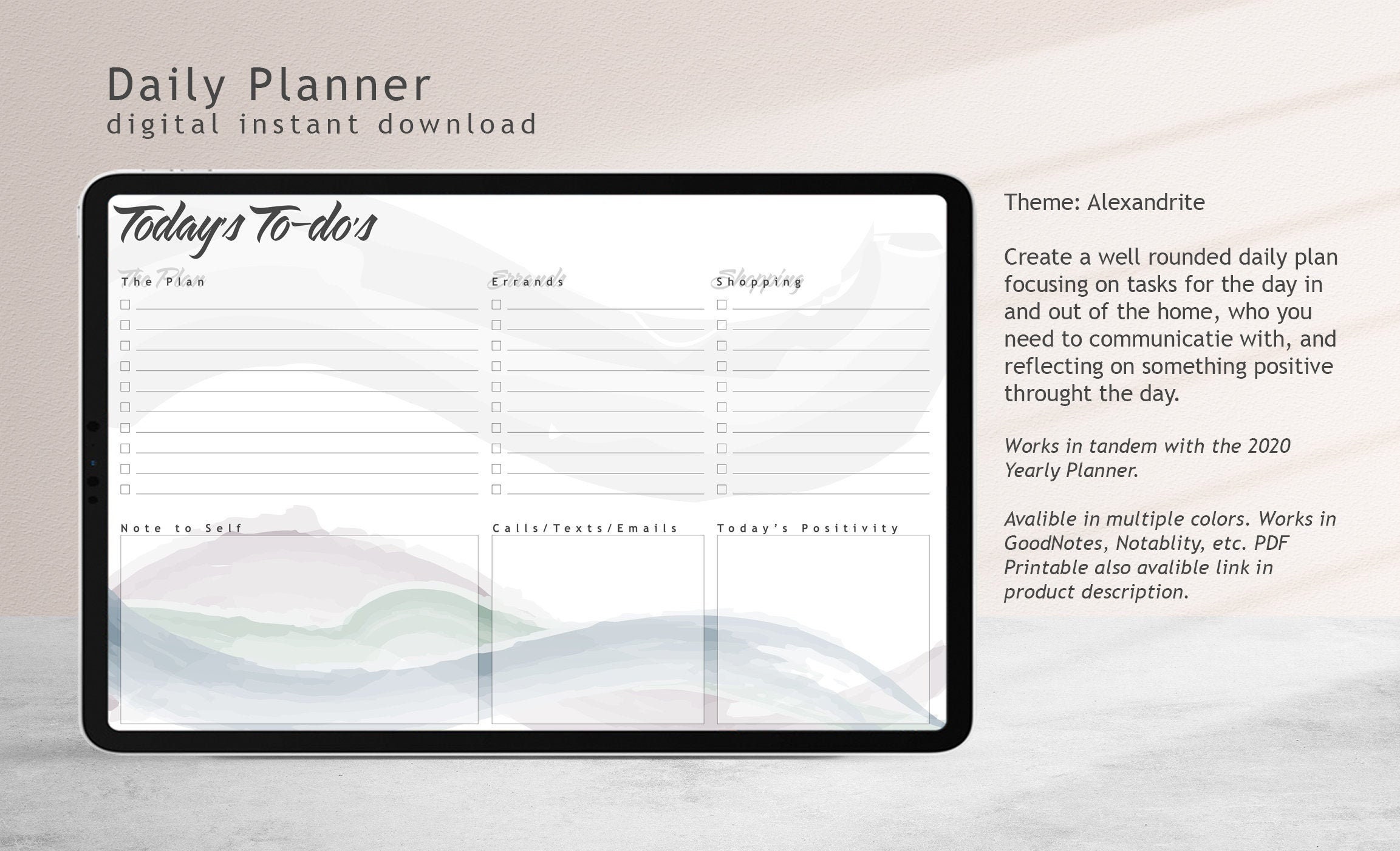 Daily Planner Dashboard ALEXANDRITE: Digital Planner, Landscape Digital ...