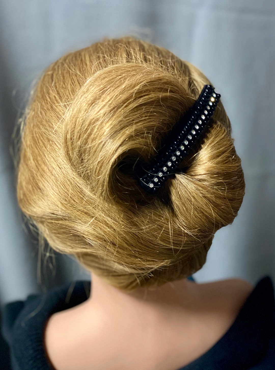 Black French Hair Clip With Sparkling Crystals, Dressy Hair Barrette ...