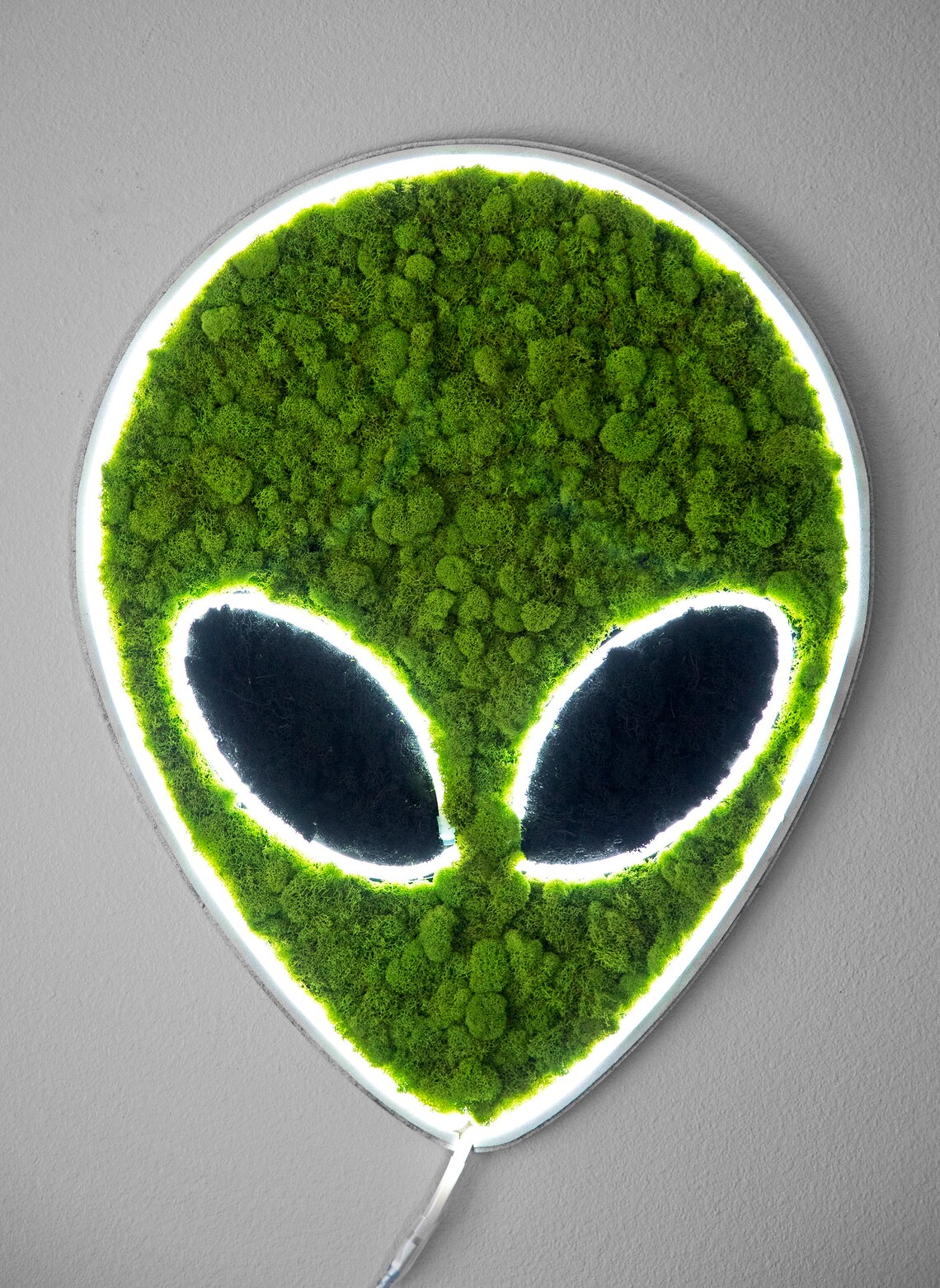 Illuminated Moss Alien Head With Neon Flex Lights | Etsy