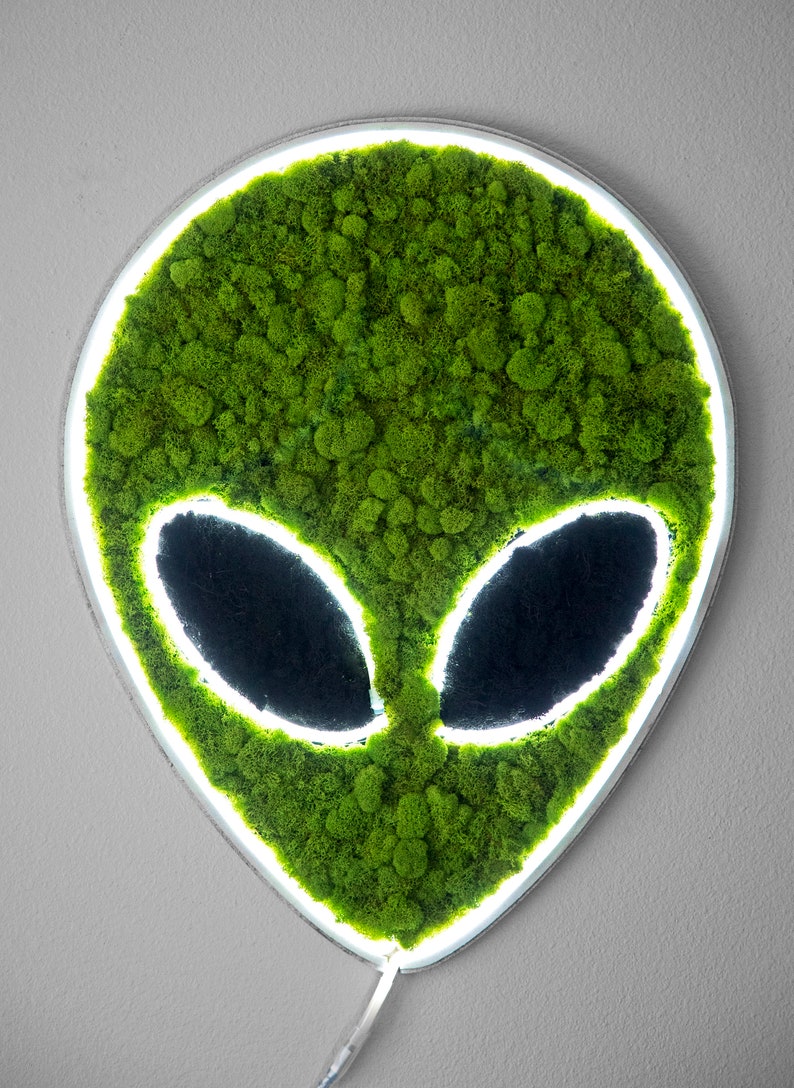 Illuminated Moss Alien Head With Neon Flex Lights - Etsy