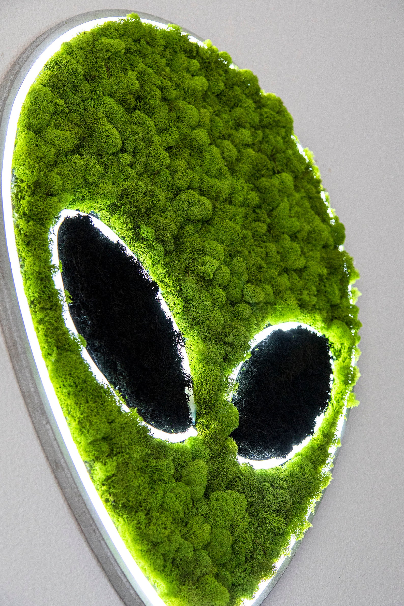 Illuminated Moss Alien Head With Neon Flex Lights | Etsy