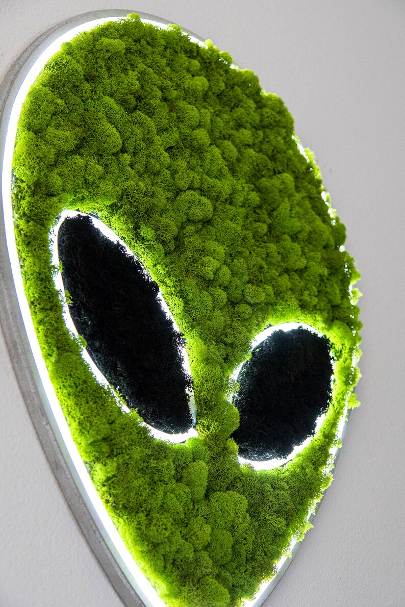 Illuminated Moss Alien Head With Neon Flex Lights - Etsy