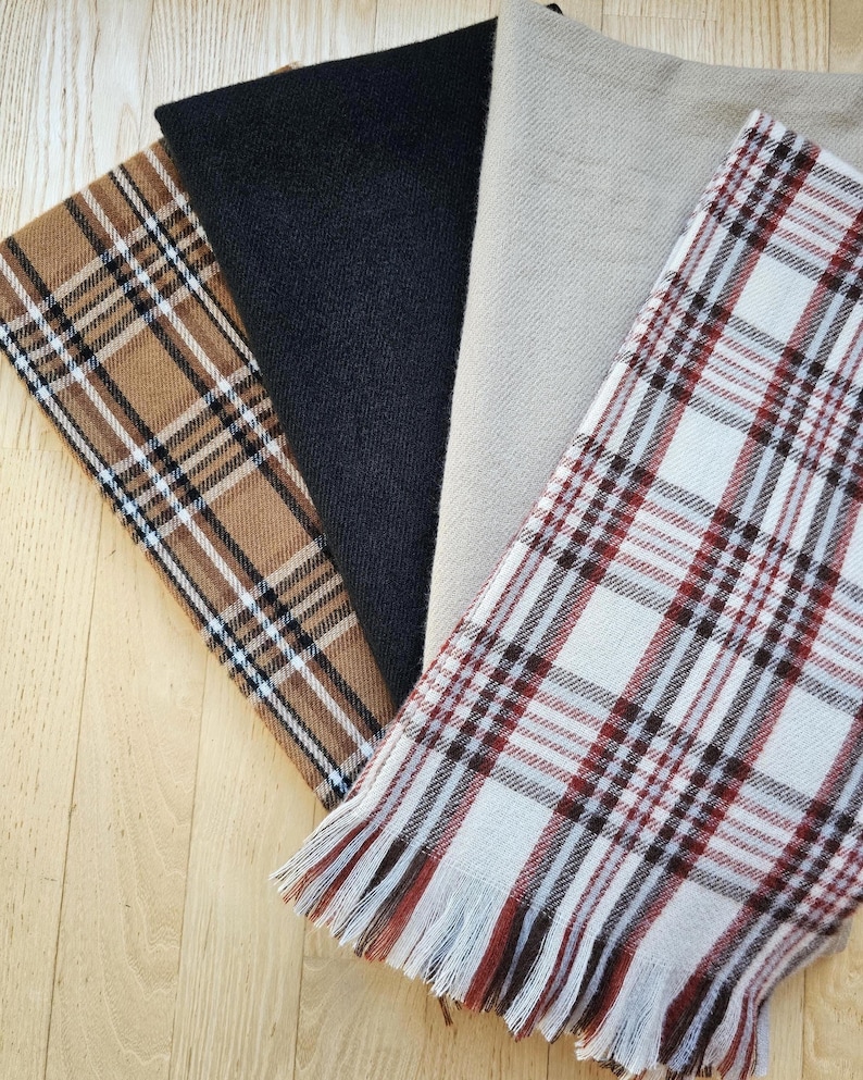Men's Warm Scarf With Short Fringe: Soft Fashion Scarves, Classic Plaid ...