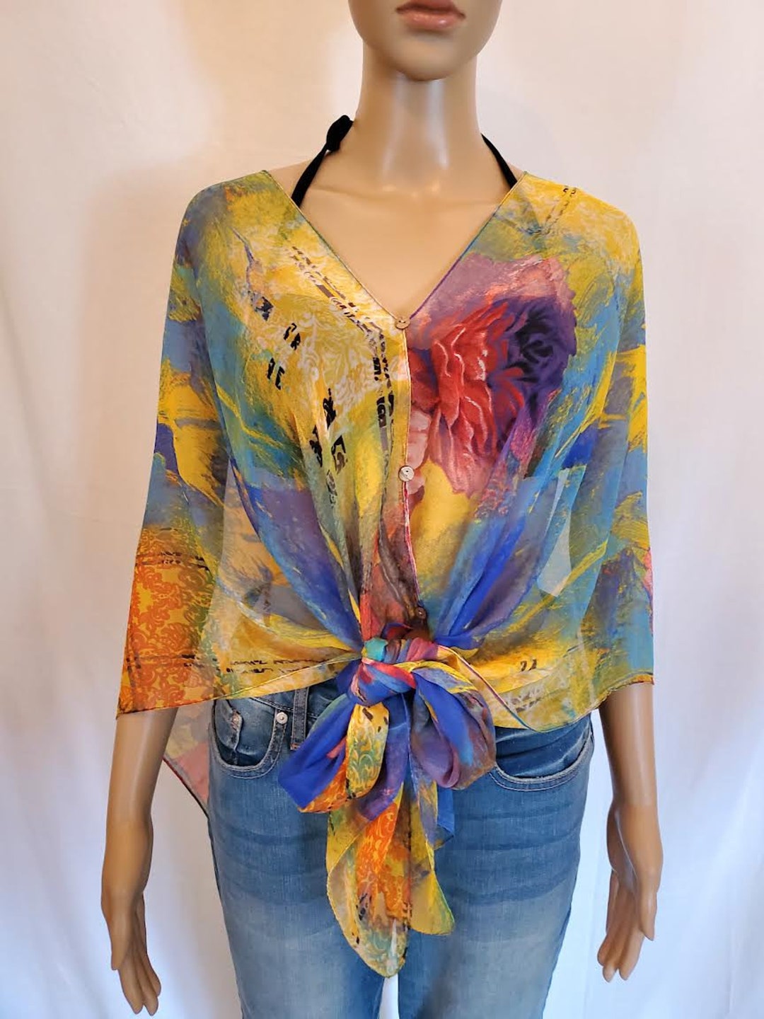 Versatile Floral 7 Way Sheer Poncho for Women, Kimono Duster, Stylish ...