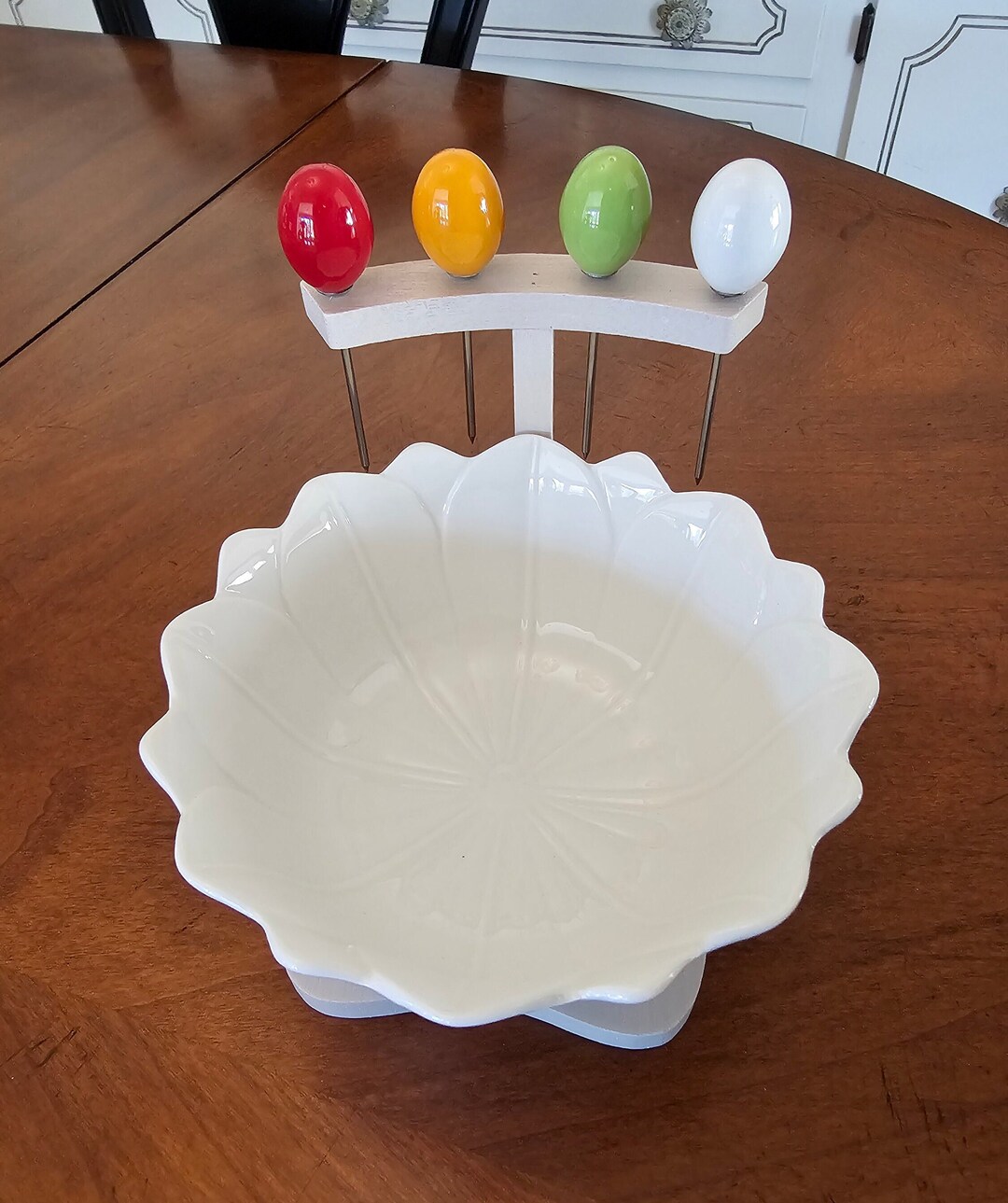 White Porcelain Antipasto Bowl With Colorful Picks, Unique Appetizer ...