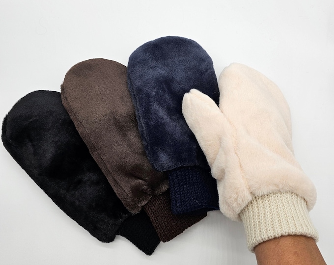 FUZZY Mohair WHITE Long Mittens Thick Warm Handmade Soft Ski Cosy ...