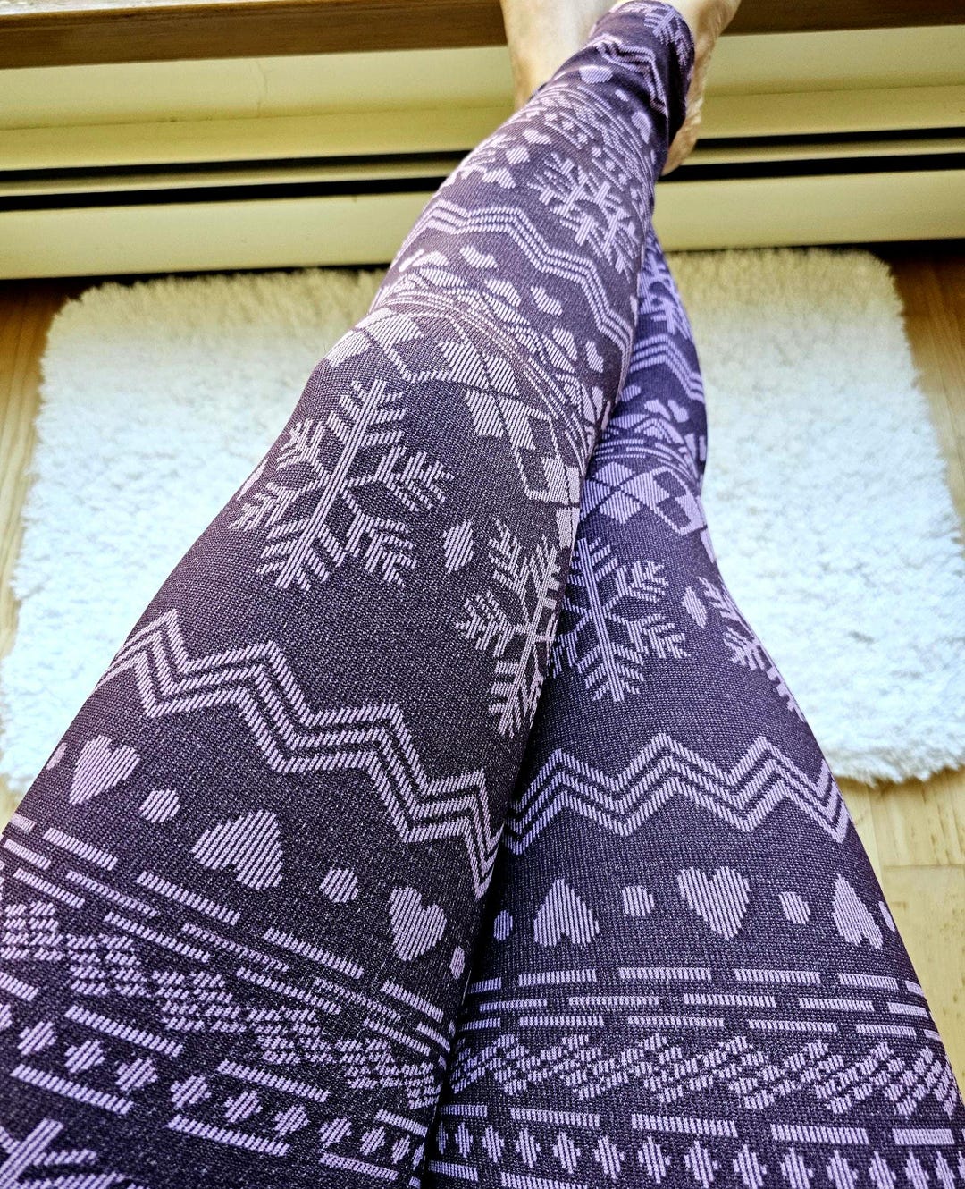 Ladies Assorted Pattern Fleece Lined Leggings, Seamless Jacquard ...