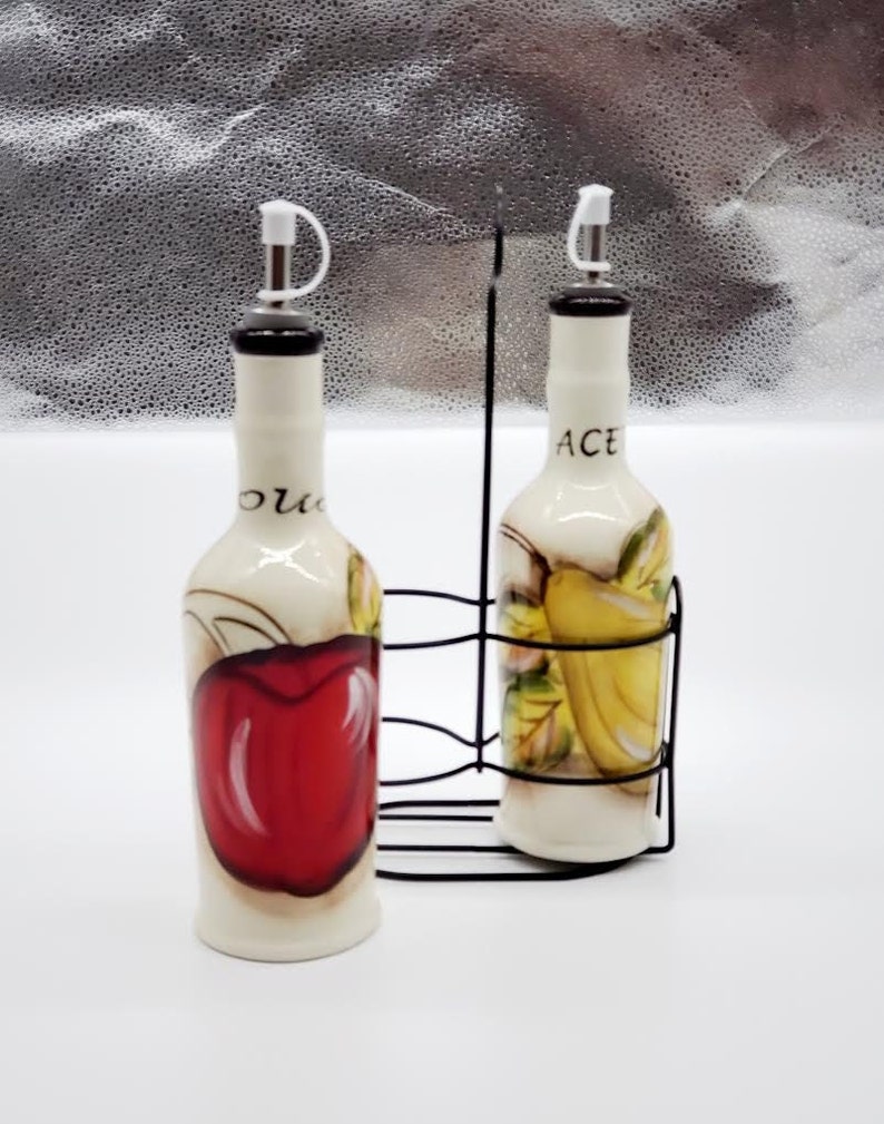 Ceramic Oil and Vinegar Cruet Set With Caddy Dispenser for - Etsy