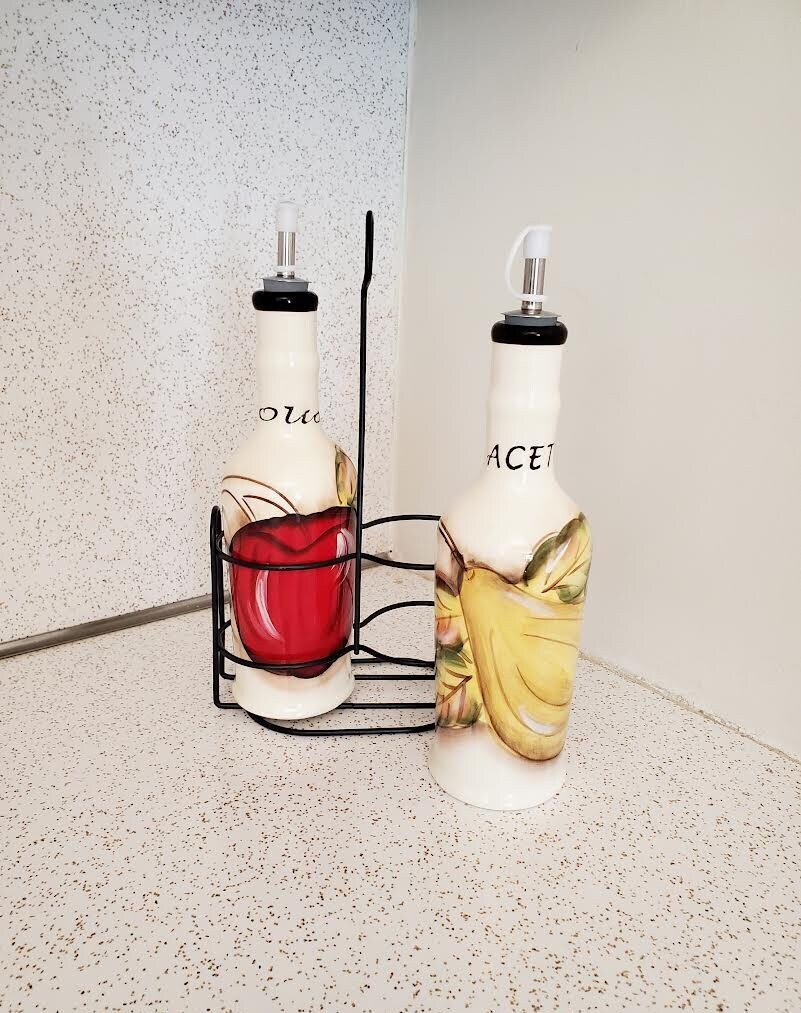 Ceramic Oil and Vinegar Cruet Set With Caddy Dispenser for - Etsy