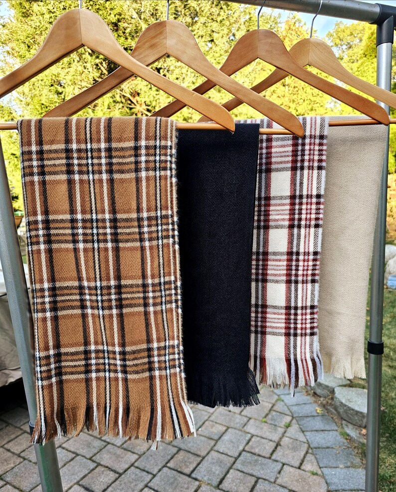 Men's Warm Scarf With Short Fringe: Soft Fashion Scarves, Classic Plaid ...