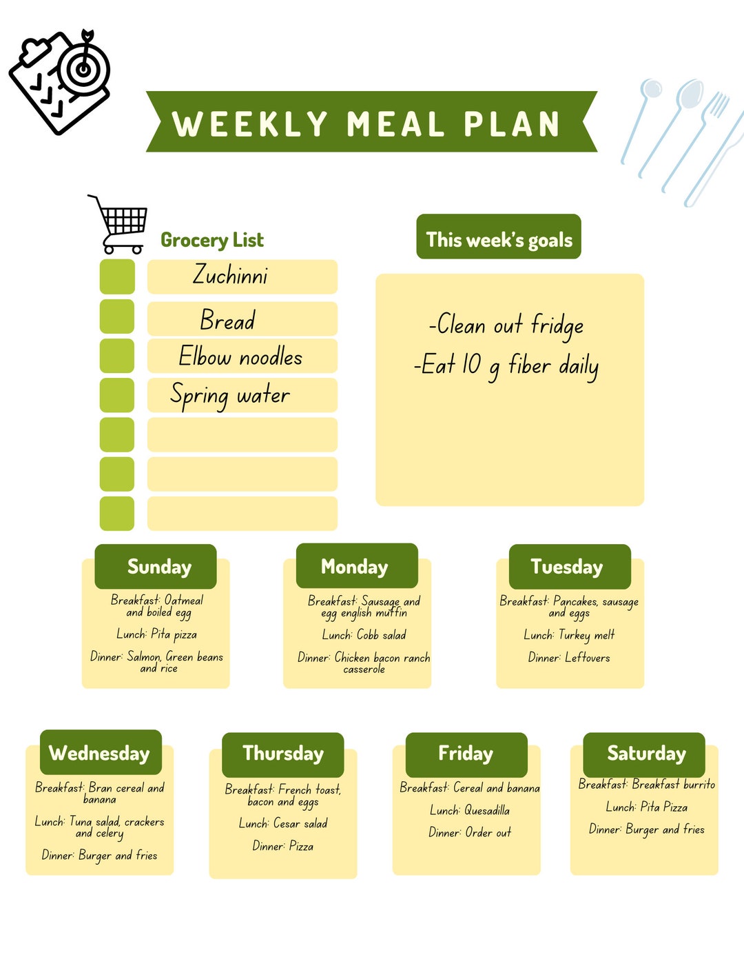 Weekly Meal Plan Worksheet - Etsy
