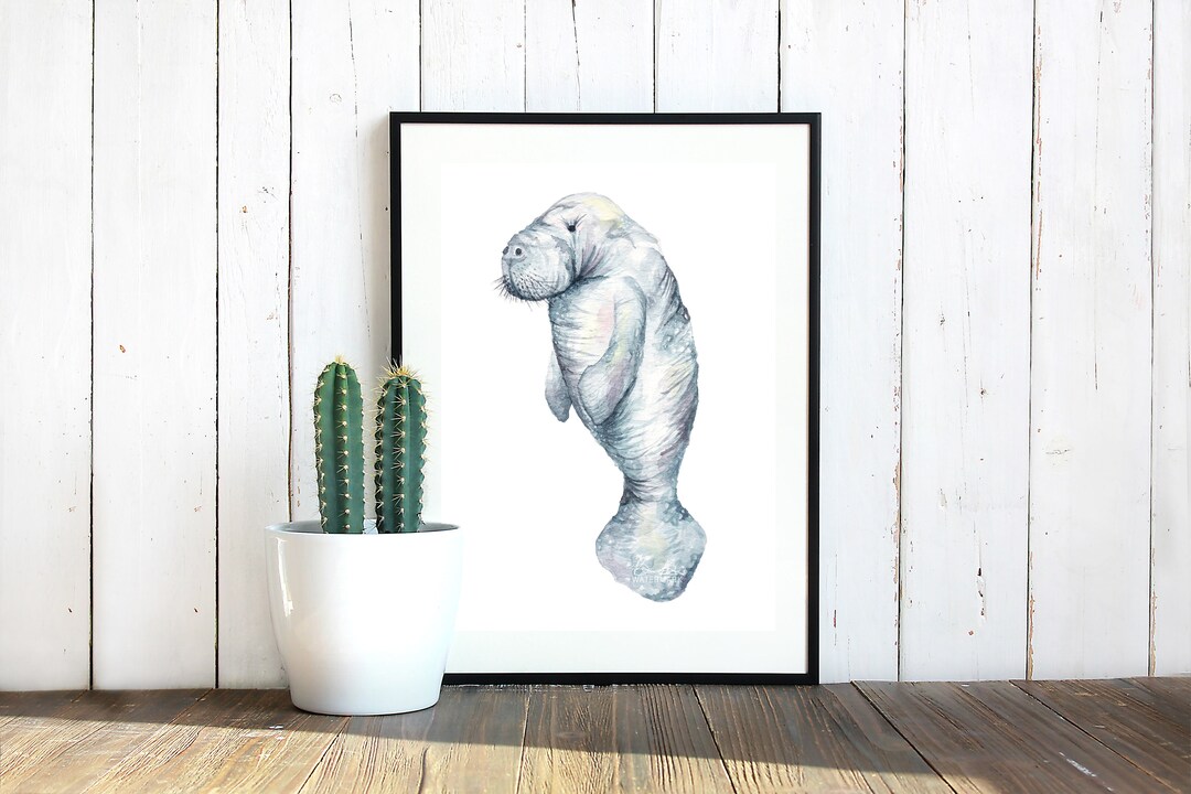 Manatee Fine Art Print, Manatee Painting Digital Print, Sea Cow ...