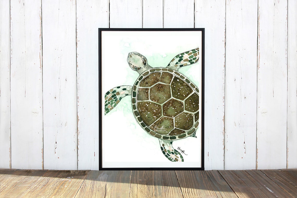 Sea Turtle Fine Art Print, Sea Turtle Painting Digital Print, Turtle ...