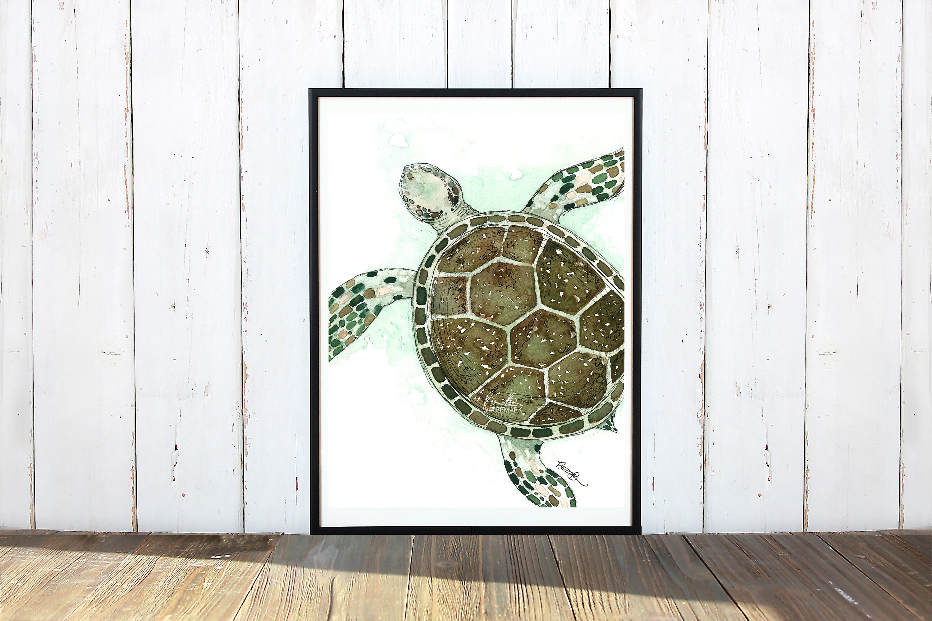 Sea Turtle Fine Art Print, Sea Turtle Painting Digital Print, Turtle ...